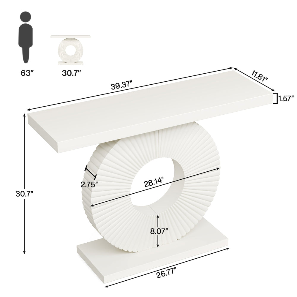 Modern White Console Table, 40'' Geometric Console Table-Tribesigns