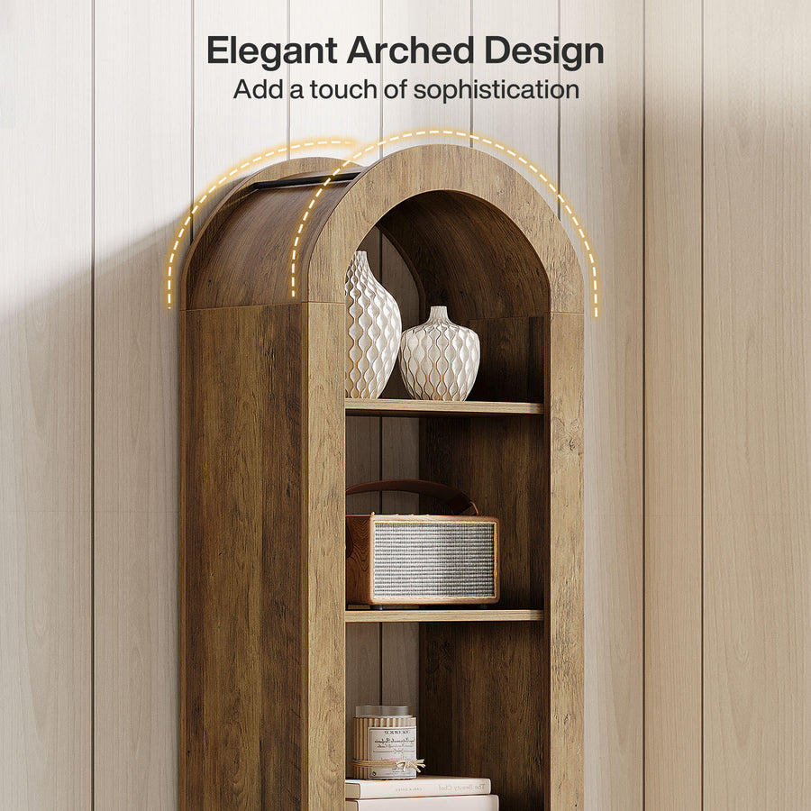 74.8" Arched Bookshelf, 6-Tier Narrow Open Bookcase Display Shelf ...
