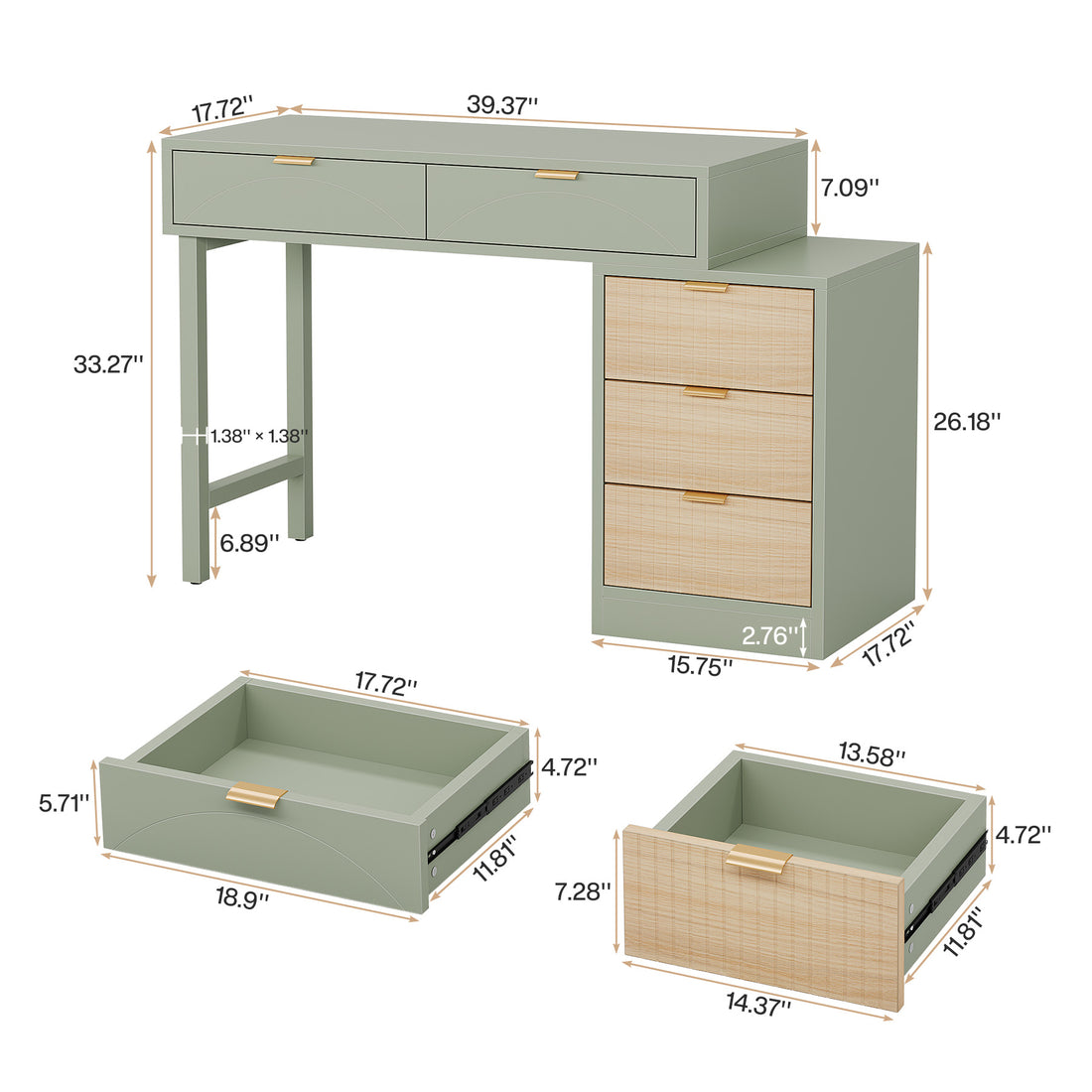 Tribesigns 55" Makeup Vanity Table, Rustic Dressing Table Makeup Table ...
