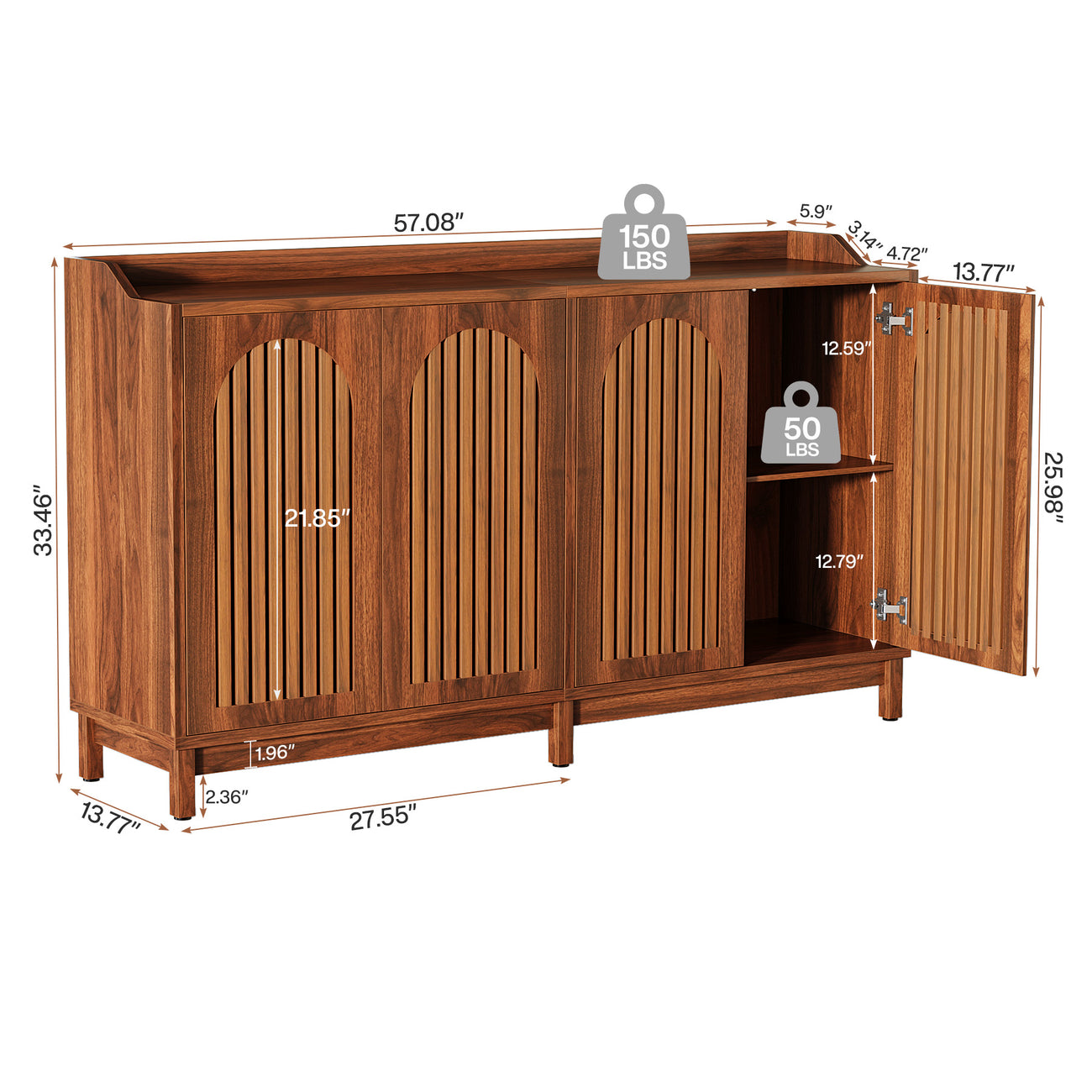57" Farmhouse Sideboard Buffet Cabinet with Adjustable Shelves-Tribesigns