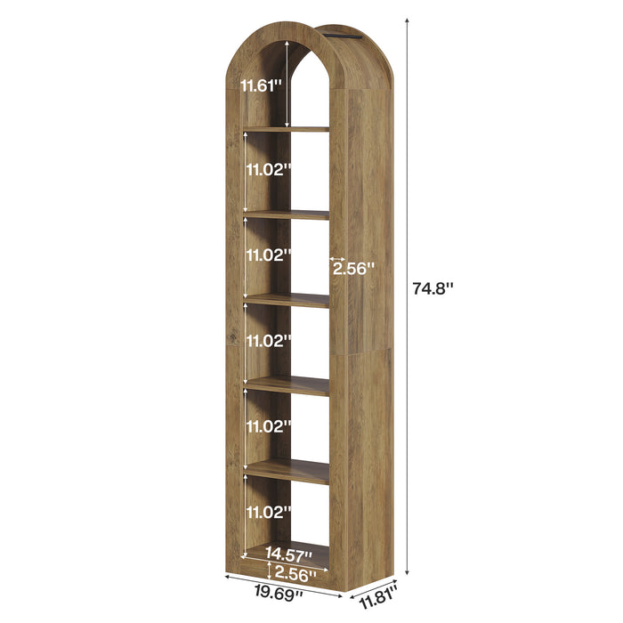 74.8" Arched Bookshelf, 6-Tier Narrow Open Bookcase Display Shelf ...