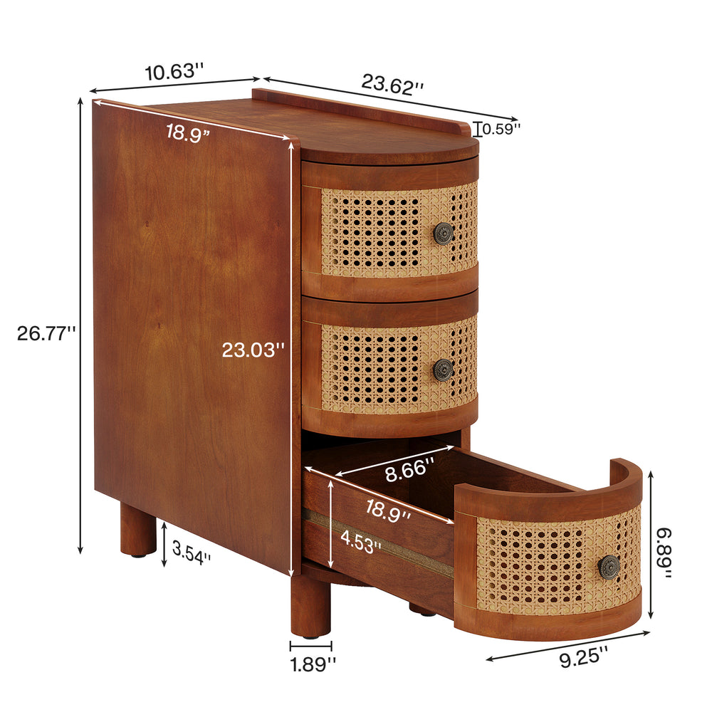 Tribesigns Wood End Table, 3-Drawer Side Table with 3 Rattan Drawers ...