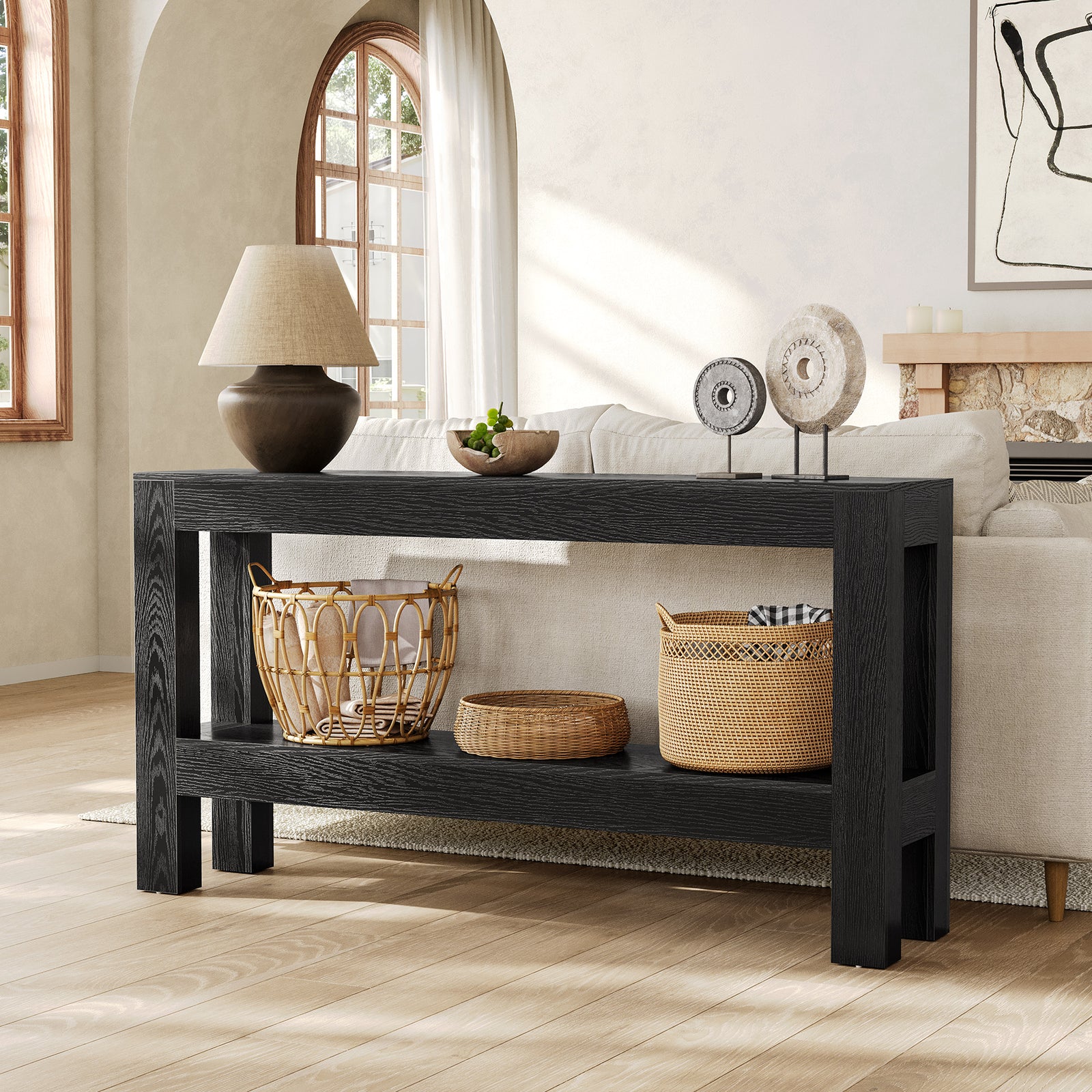 Tribesigns 63" Console Table, Farmhouse 2-Tier Entryway Sofa Table ...