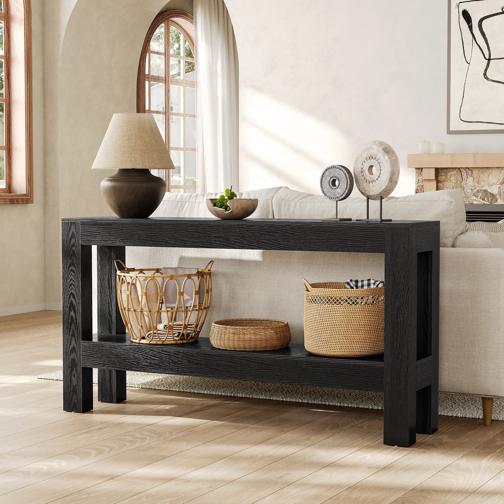 Tribesigns 63" Console Table, Farmhouse 2-Tier Entryway Sofa Table ...
