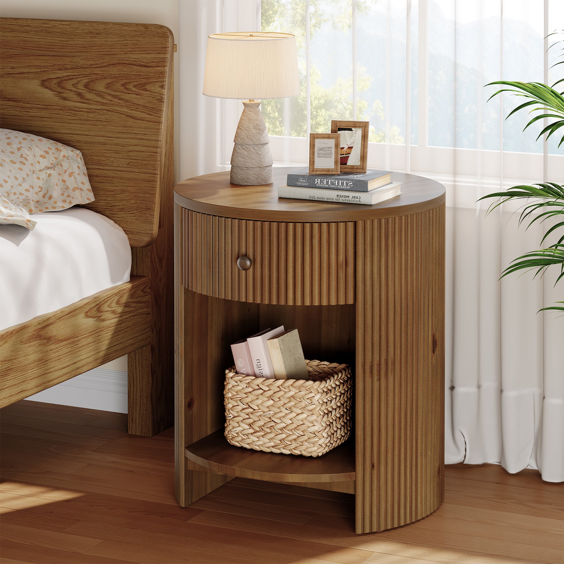 19.6" Side Table, Modern Fluted End Table Nightstand with Drawer-Tribesigns