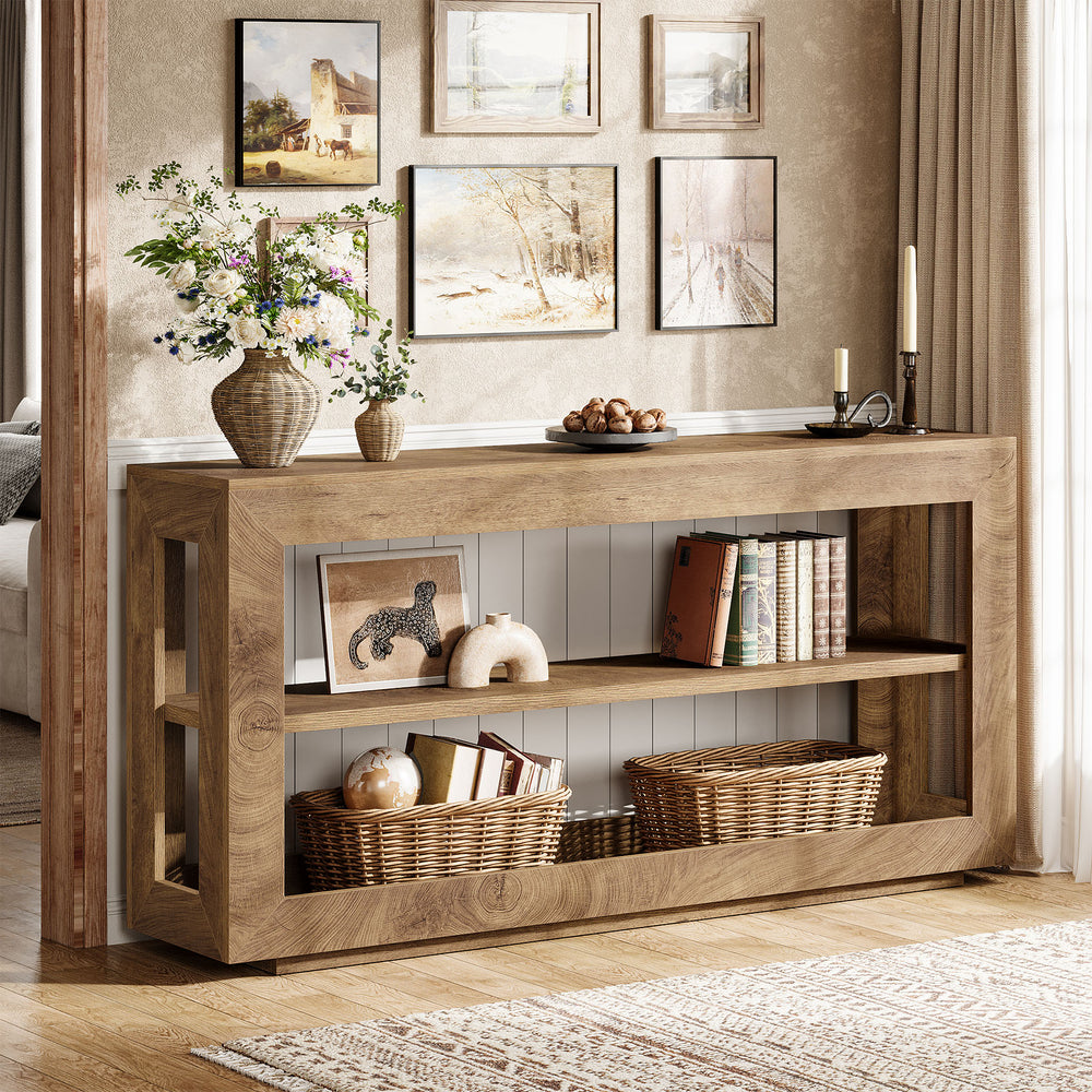 63" Console Table, Farmhouse Entryway Table with 3-Tier Storage Shelf ...