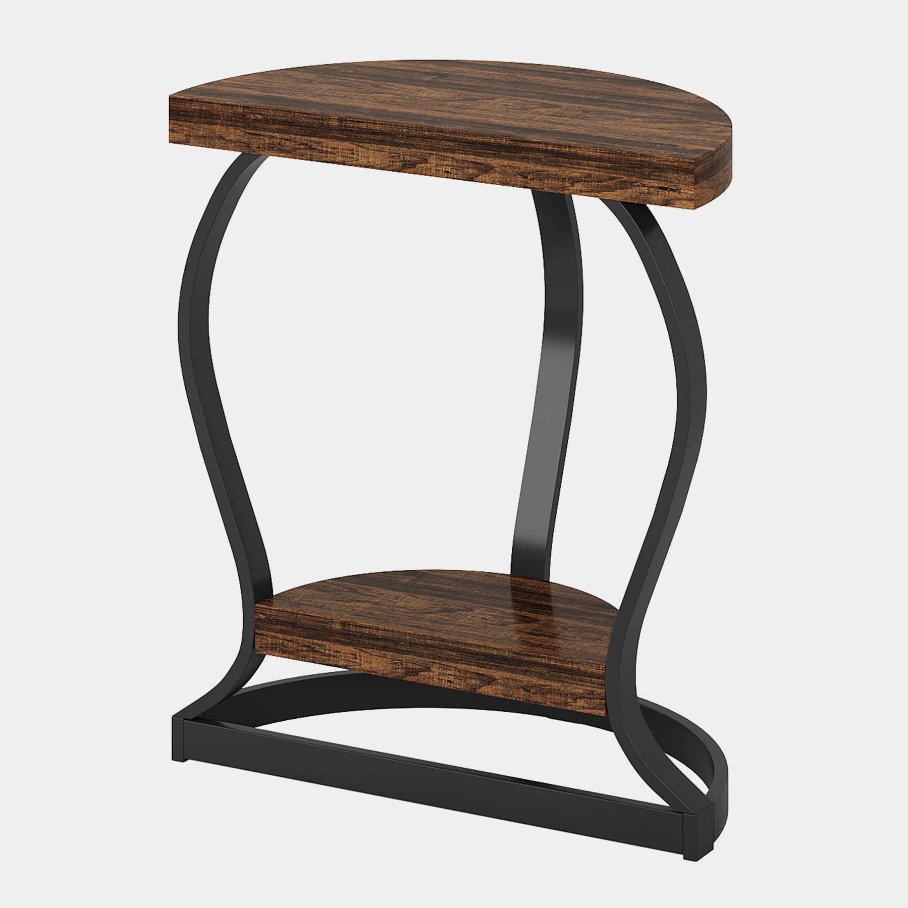 Tribesigns End Table, Half-Round Side Table with 2-Tier Shelves