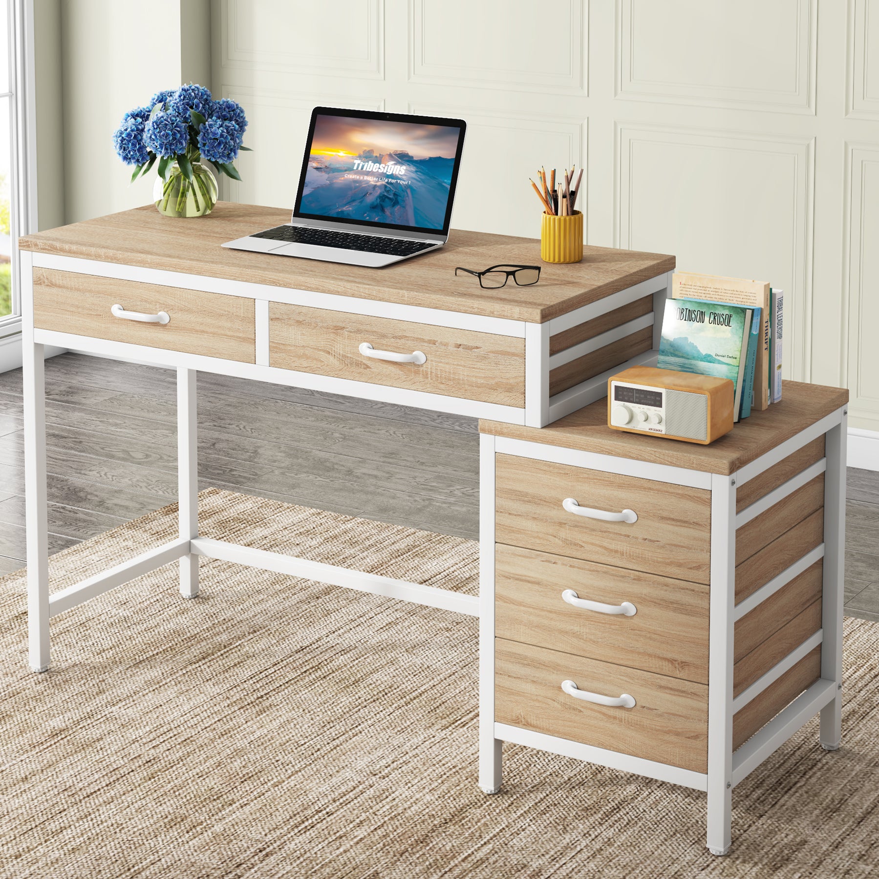 Tribesigns 51‘’ Vintage Computer Desk with Drawers