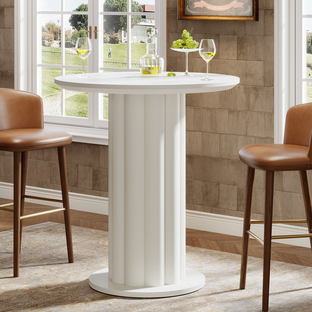 Round Bar Table, 30" Pub Table with Column Fluted Ribbed Leg Base ...