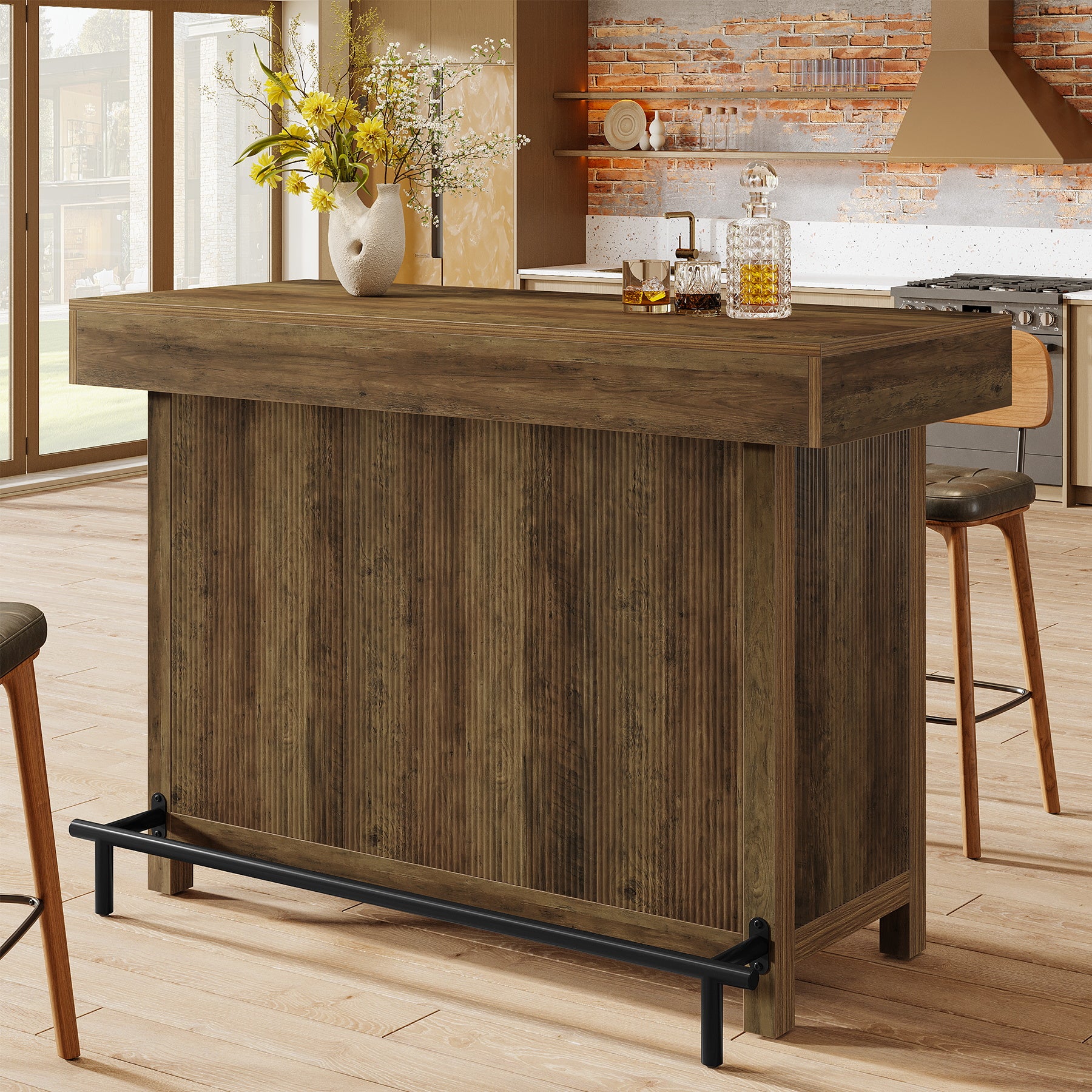 2-Tier Bar Unit, Industrial Counter Height Bar Table with Storage ...
