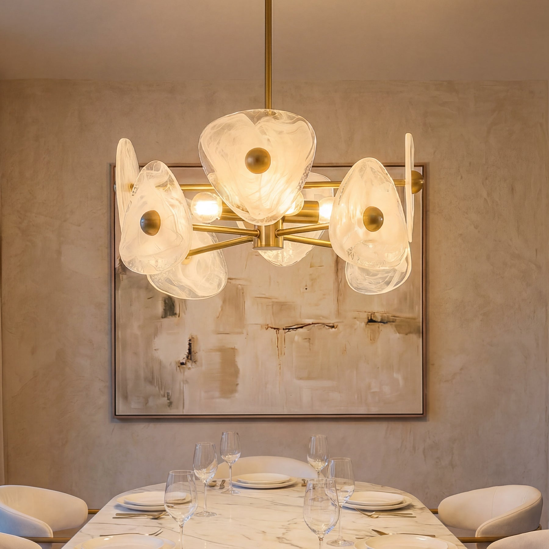 4-Light Chandelier, Pendant Light Fixtures with Cloud Glass Shades ...