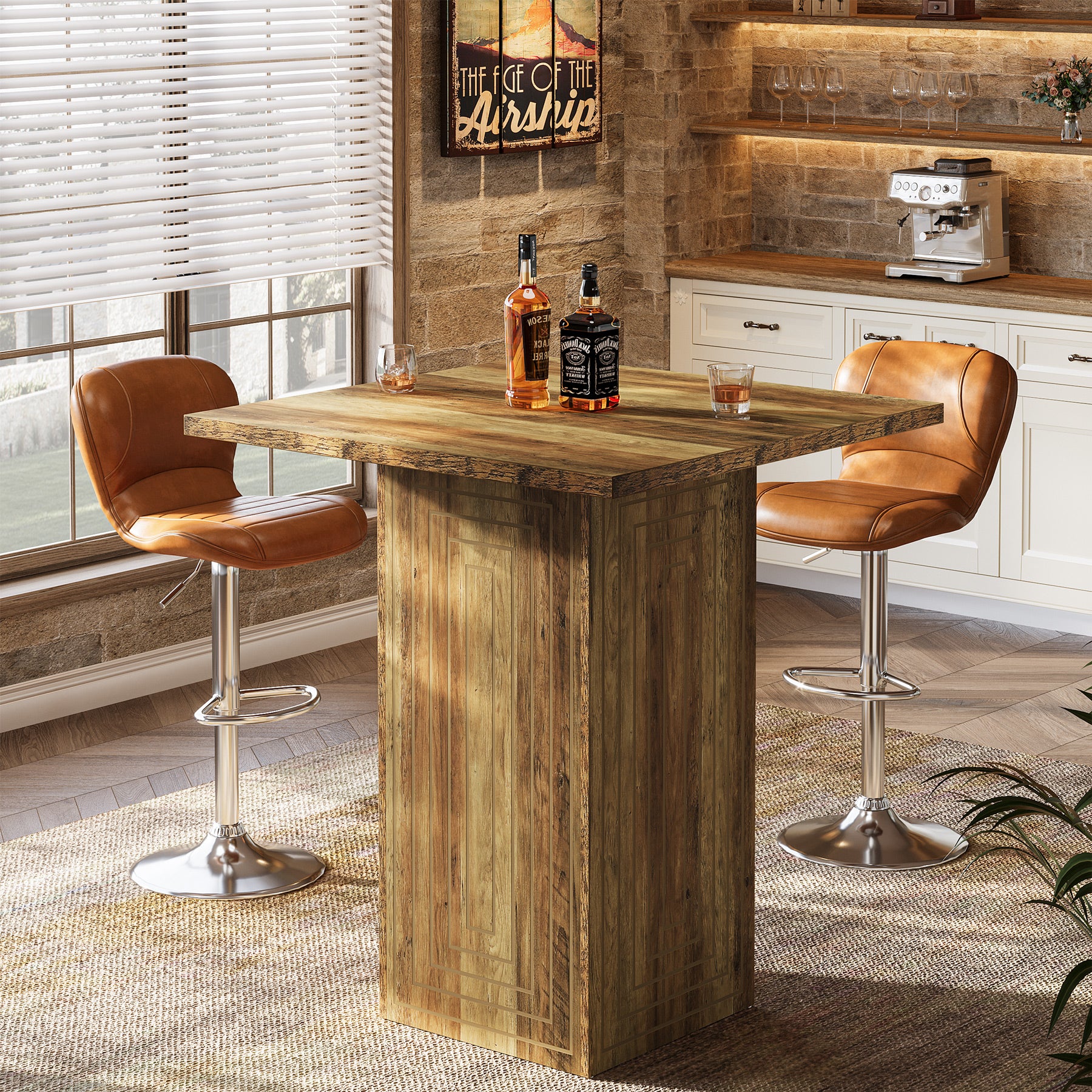 Square Bar Table, 31" Home Bar Unit Pub Table with Geometric Texture ...