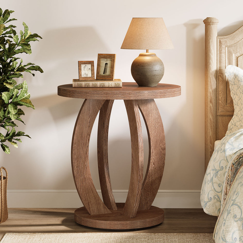 Round Nightstand with Storage, Large Bedside Table for Bedroom-Tribesigns