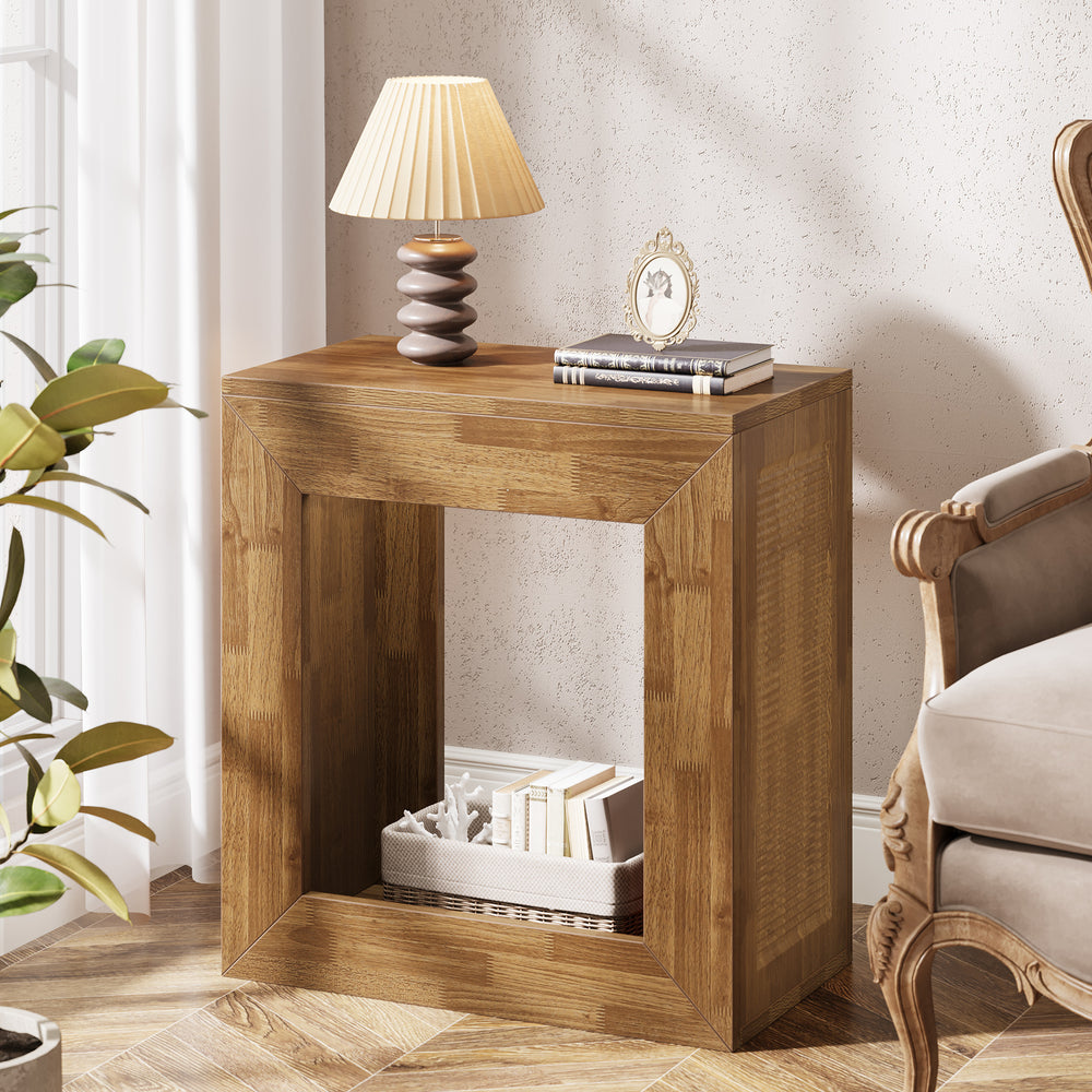2-Tier End Table, Square Side Table Nightstand with Storage Shelf ...