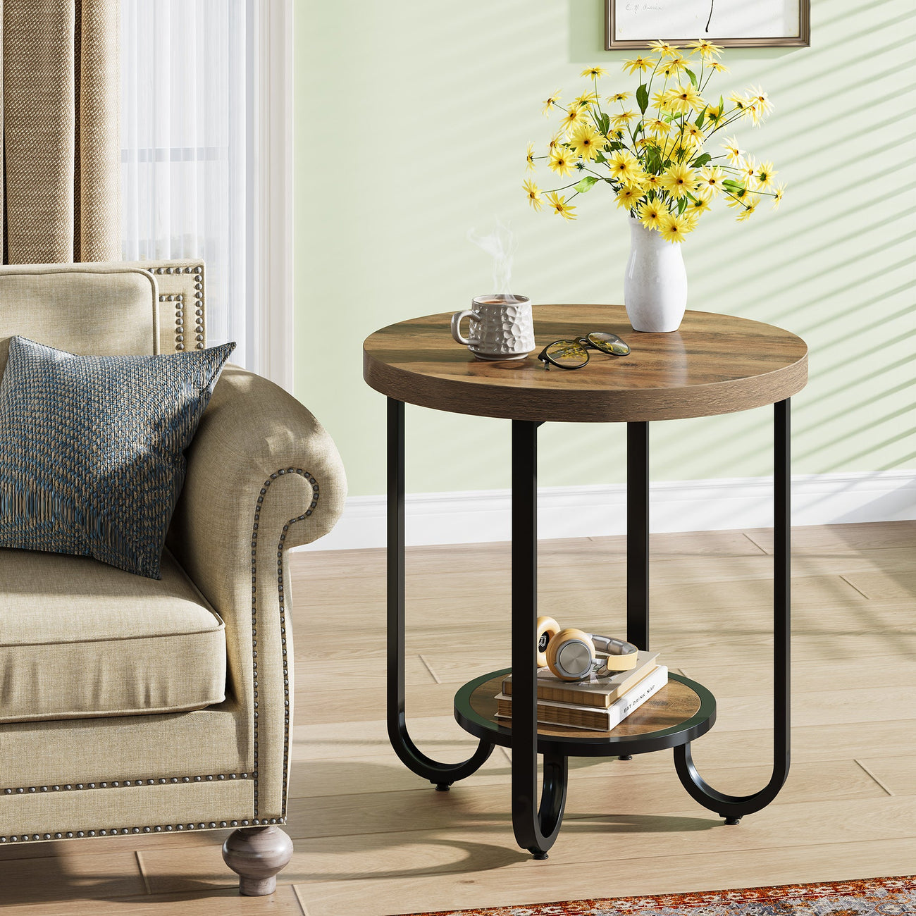 Tribesigns 2-Tier End Table, Side Table Nightstand with Curved Legs ...