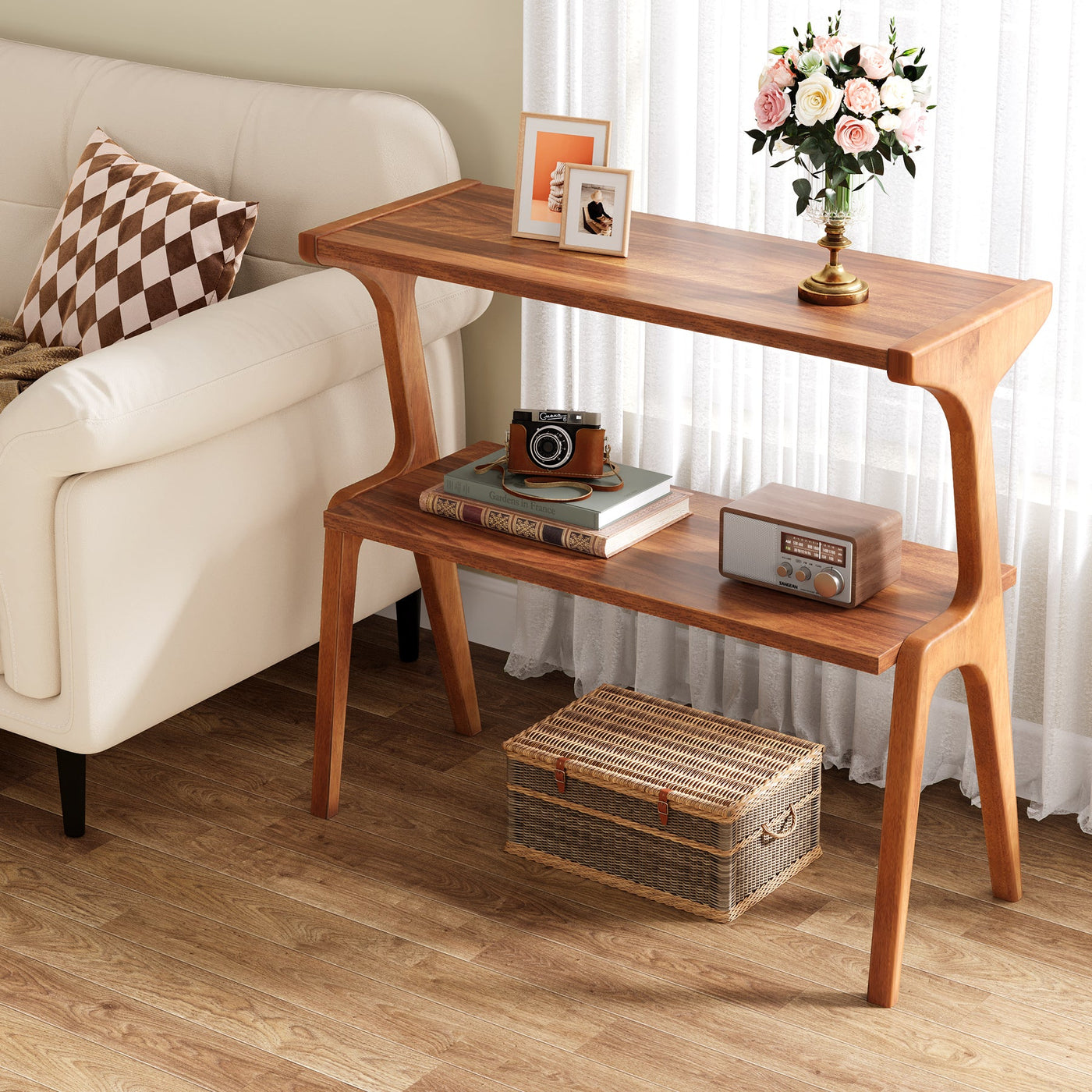 Tribesigns 2-Tier End Table, Slim Sofa Side Table with Storage Shelf