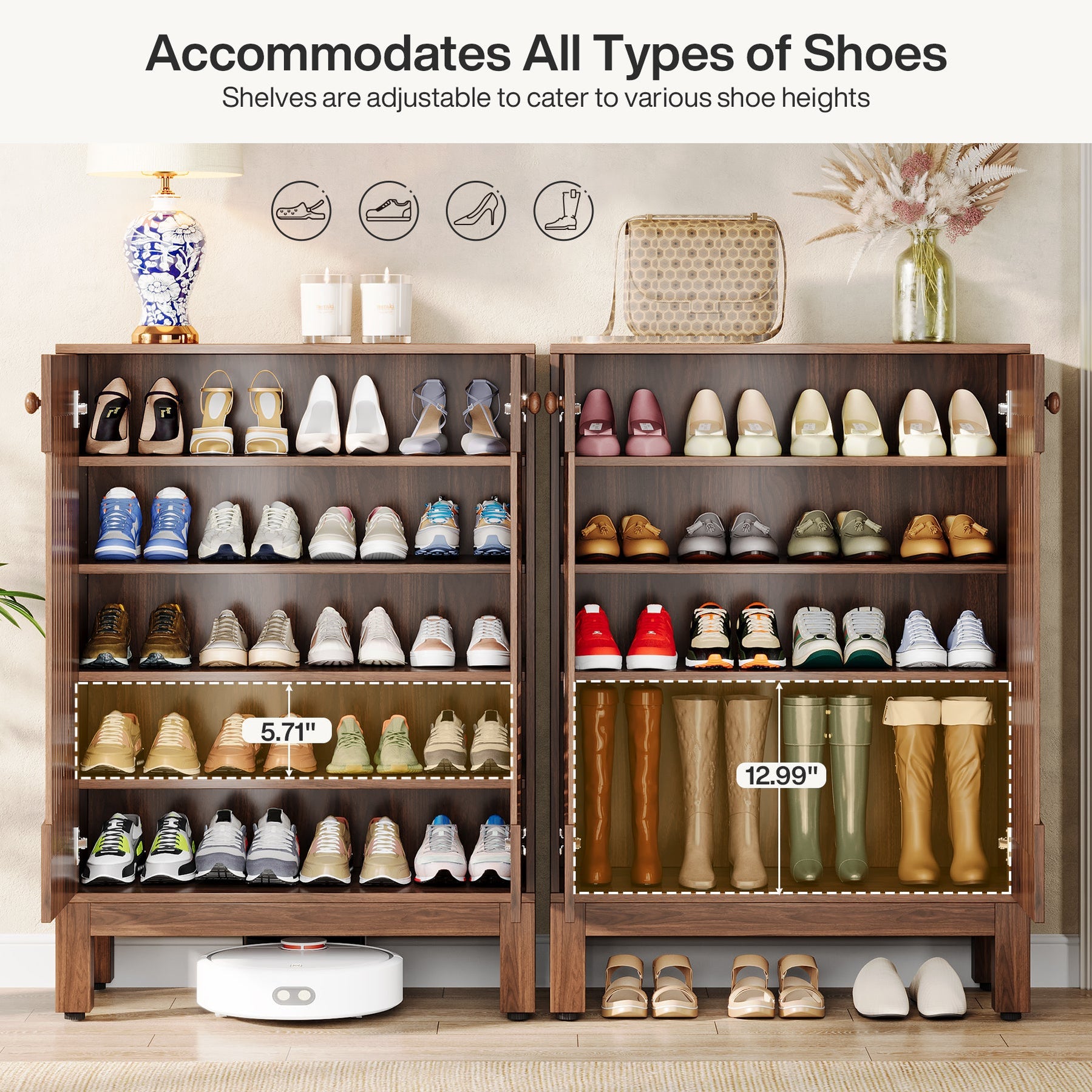 Tribesigns 20-Pair Shoe Cabinet Stylish Shoe Rack Organizer With Doors