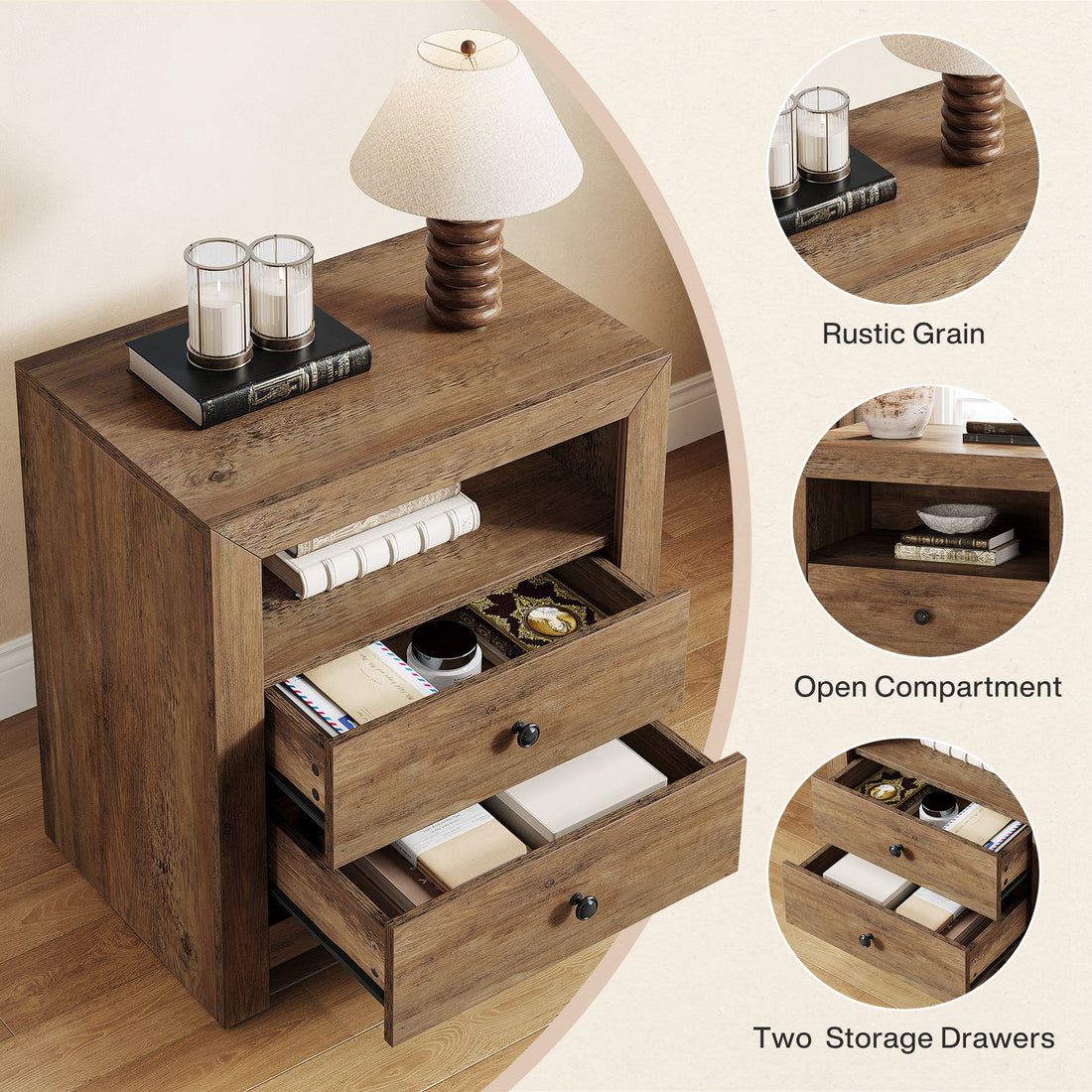 Tribesigns 23.6" Nightstand, Bedside Table with 2 Storage Drawers ...