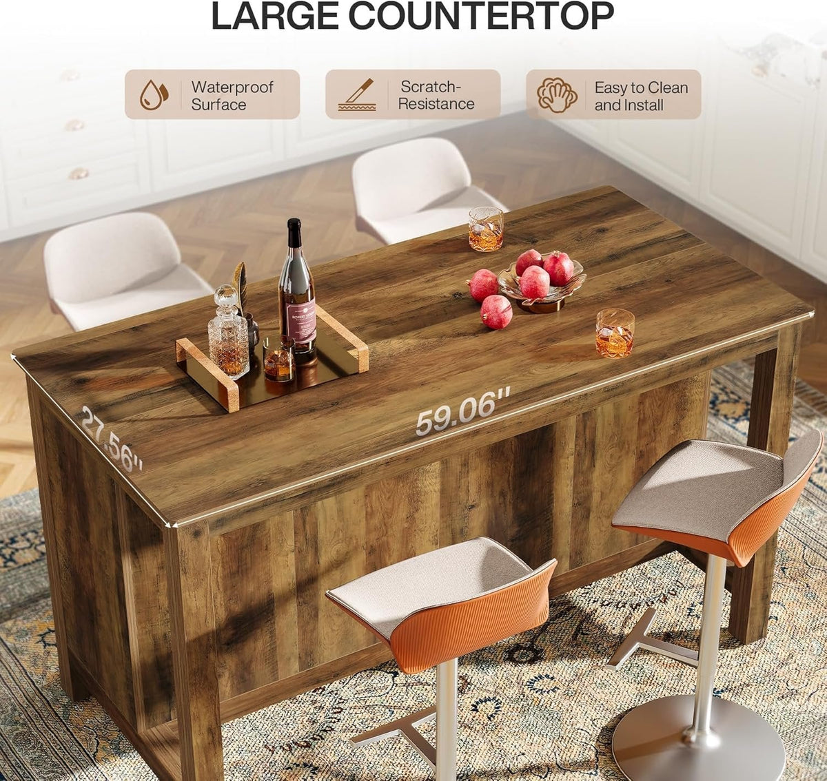 3-Tier Home Bar Table Unit, 59" Counter Height Pub Table with Storage ...