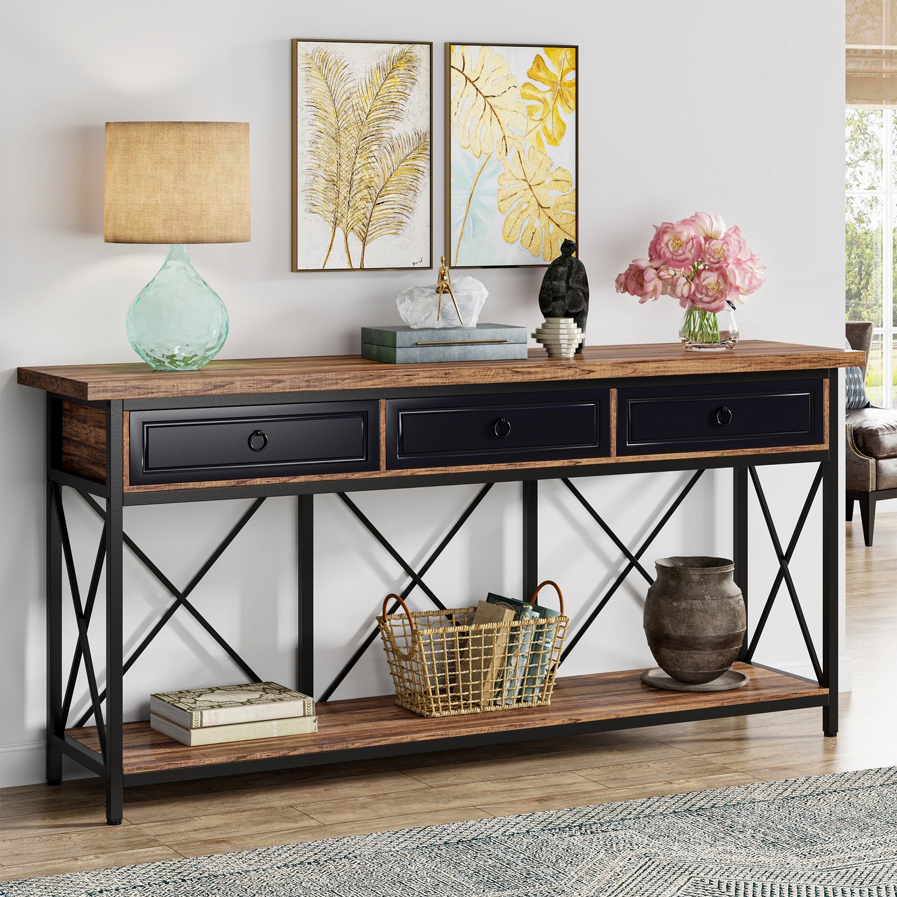 Tribesigns Console Table, 70.8" Sofa Table with 3 Drawers & Shelf