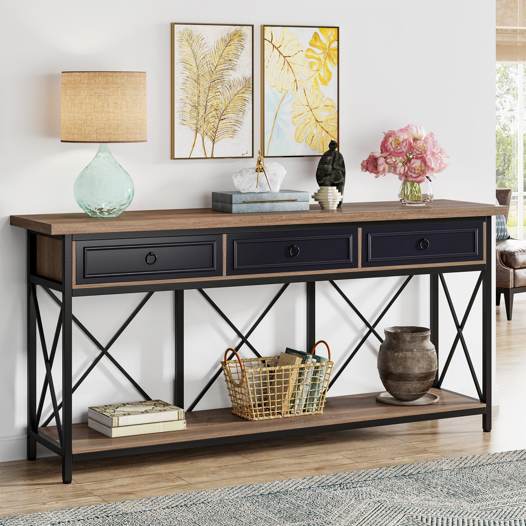 Tribesigns Console Table, 70.8" Sofa Table with 3 Drawers & Shelf