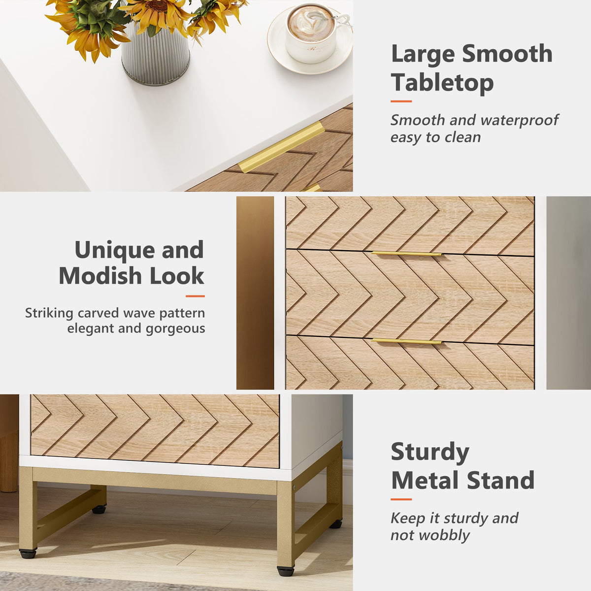 Tribesigns Nightstand Modern Bedside End Table with 3 Storage Drawers ...