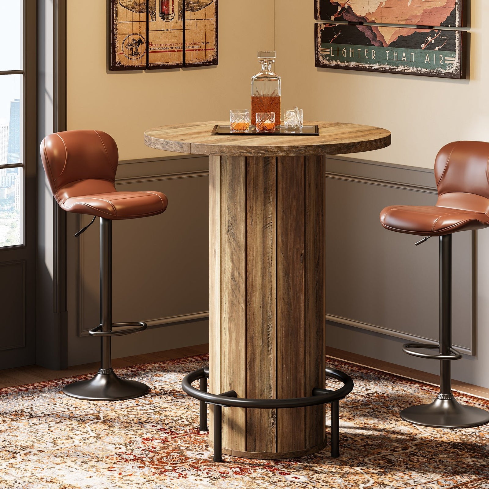 Tribesigns 31" Bar Table, Round Bistro Pub Table with Footrest-Tribesigns