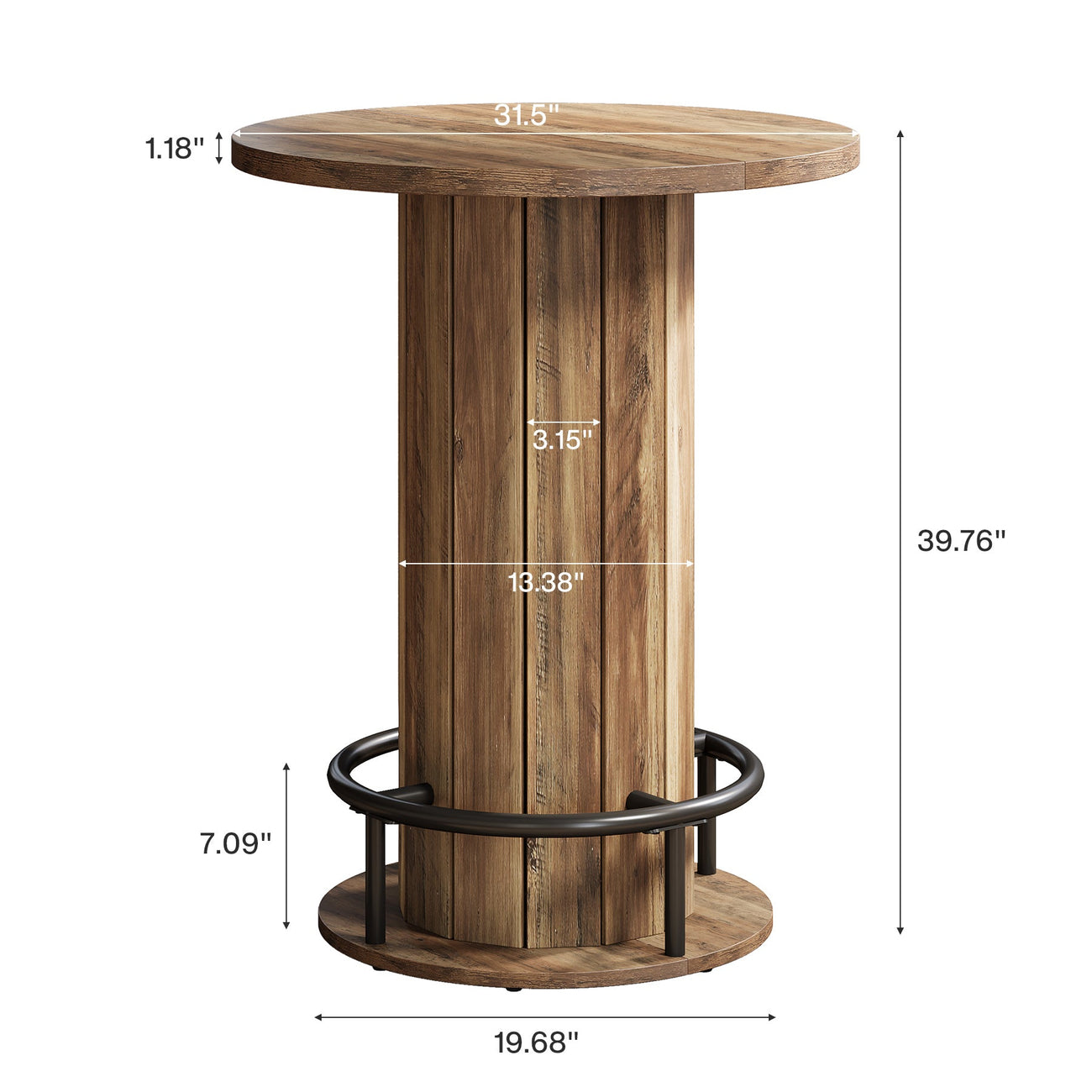 Tribesigns 31" Bar Table, Round Bistro Pub Table with Footrest-Tribesigns