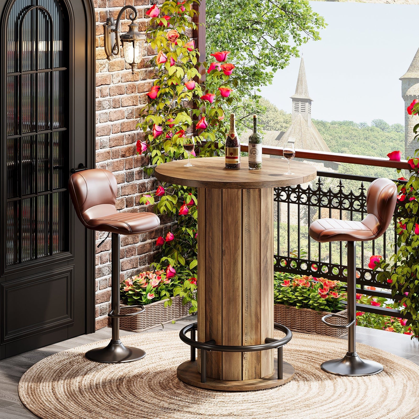 Tribesigns 31" Bar Table, Round Bistro Pub Table with Footrest-Tribesigns