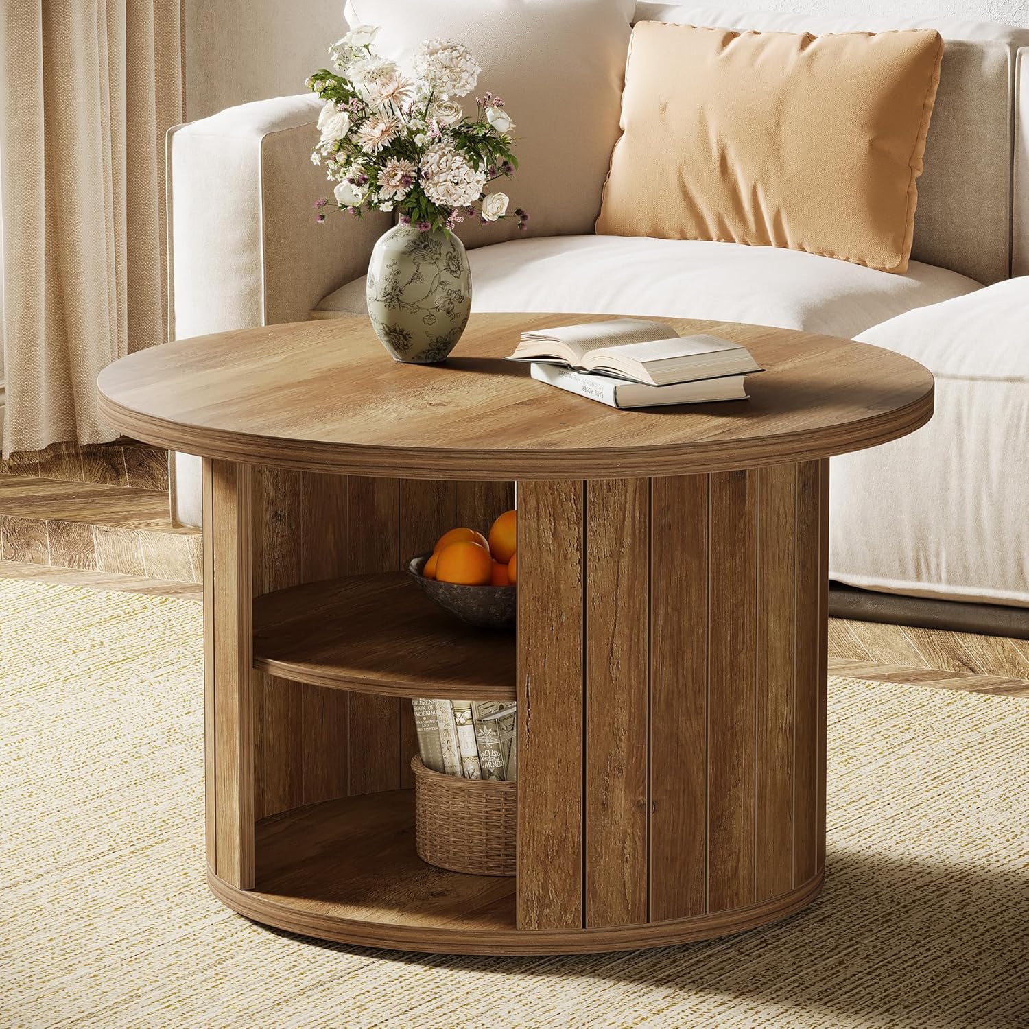 31.5" Coffee Table, Circle Center Table Cocktail Table with Storage ...