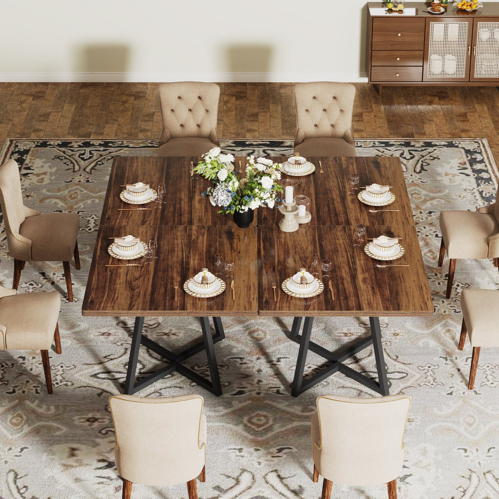 31.5"Wood Kitchen Table, Square Dining Table for 4-Tribesigns