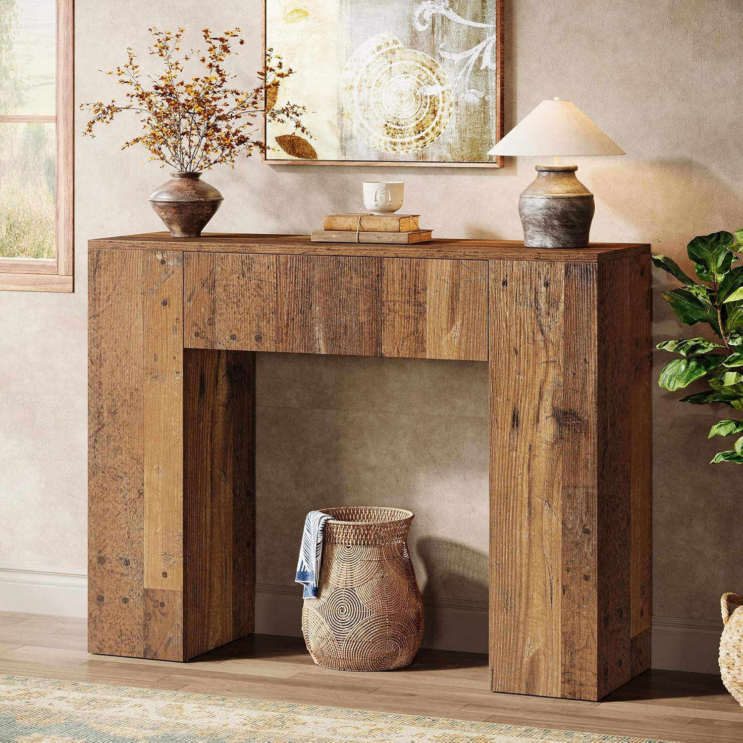 39" Console Table, Rustic Sofa Entryway Table Foyer Table with Drawer ...