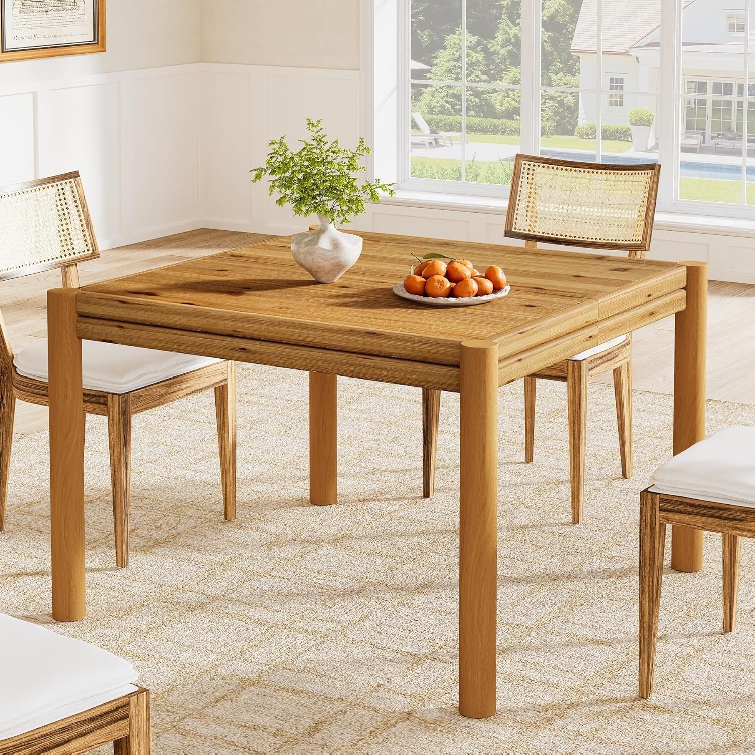 39.4" Square Dining Table, Farmhouse Solid Wood Kitchen Table 4 People ...