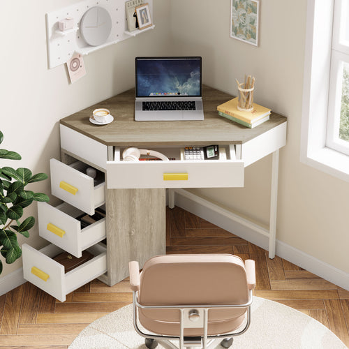Corner Vanity Desk, 90-Degree Triangle Corner Desk-Tribesigns
