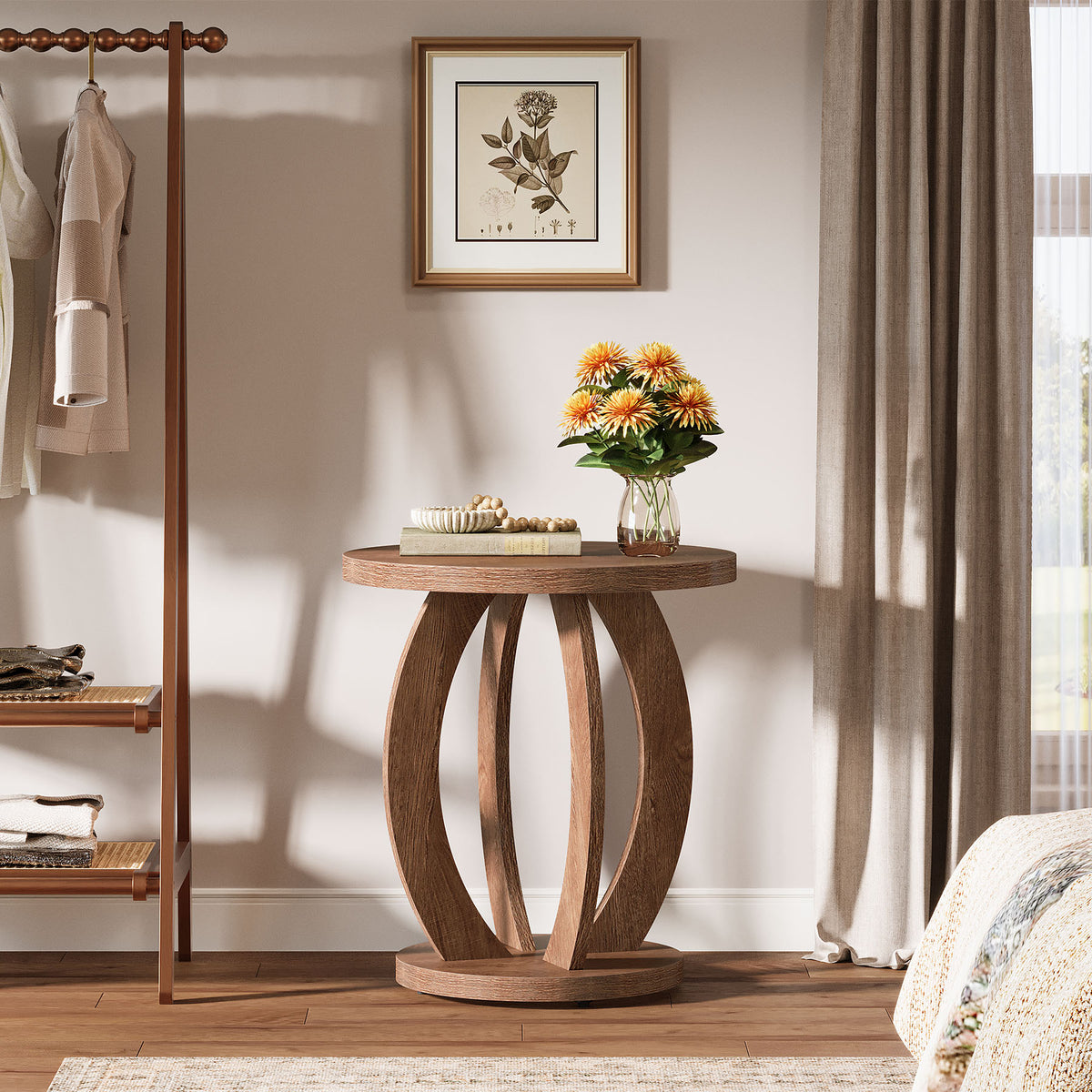 Round Nightstand with Storage, Large Bedside Table for Bedroom-Tribesigns