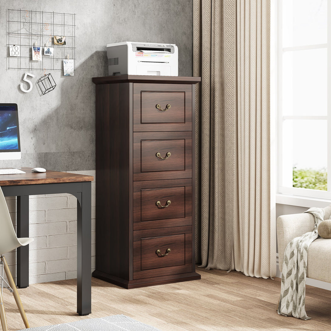 4-Drawer Wood File Cabinet, Vertical Filing Cabinet for A4 /Letter Size ...