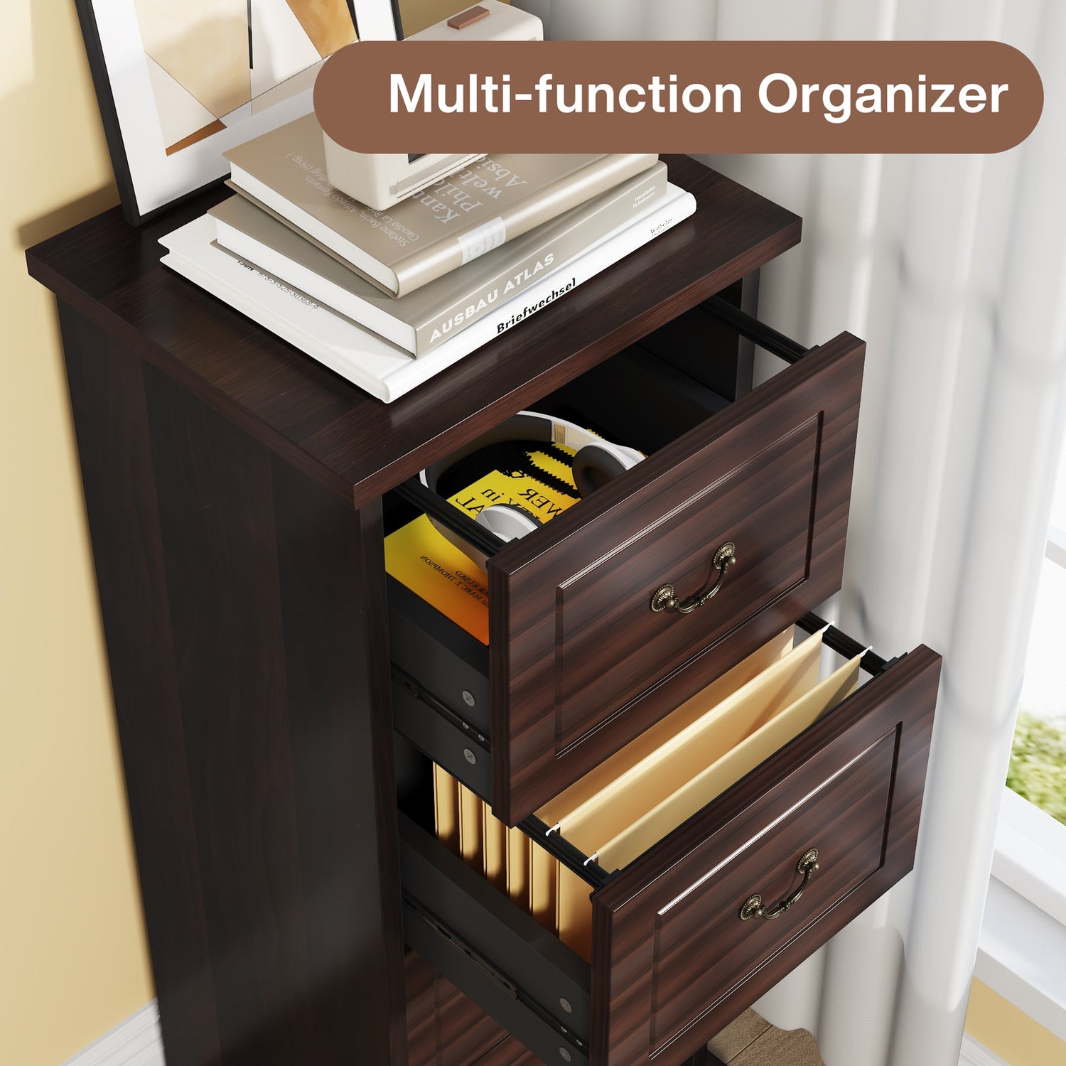 4-Drawer Wood File Cabinet, Vertical Filing Cabinet for A4 /Letter Size ...