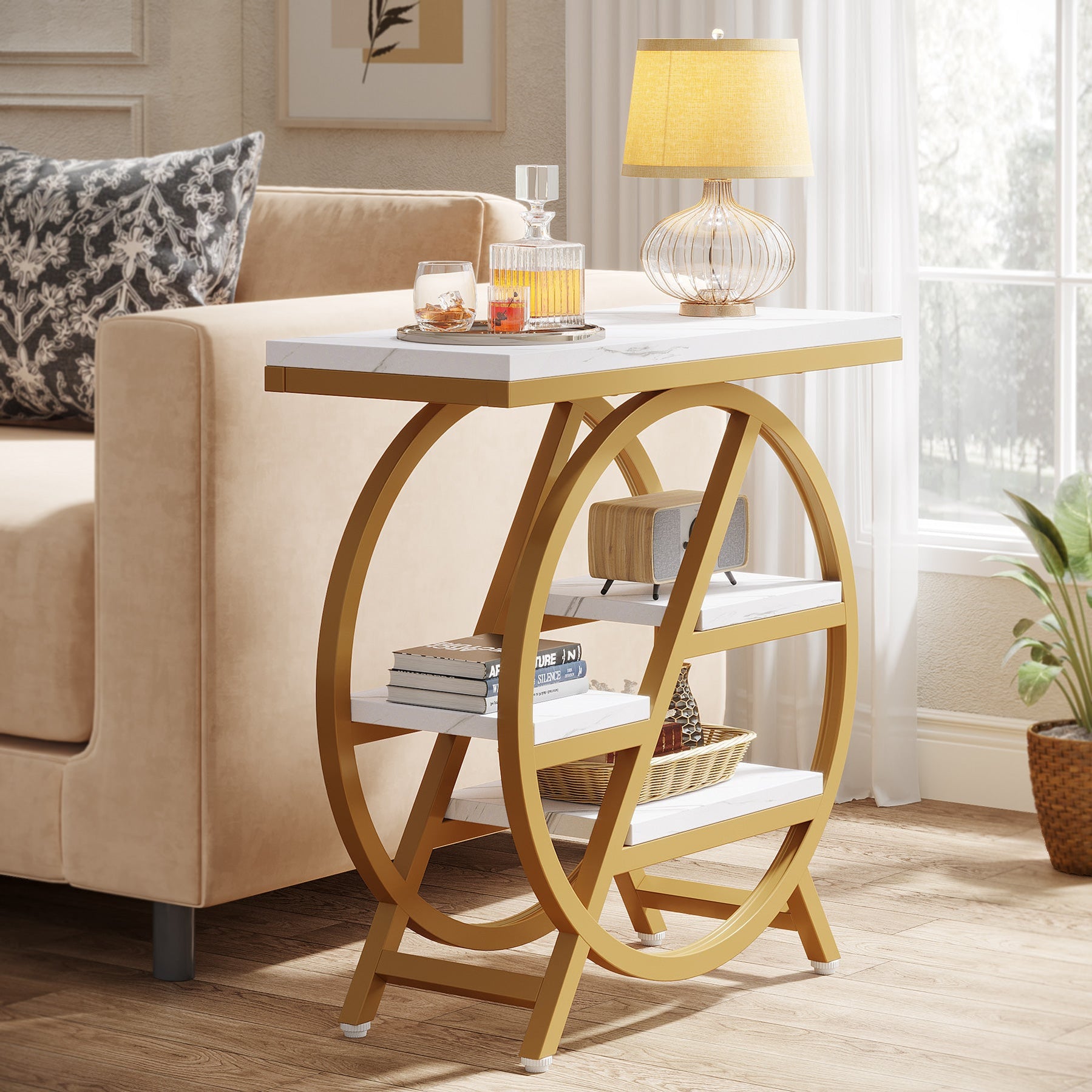 Tribesigns 4-Tier End Table, Small Side Table with Storage Shelves
