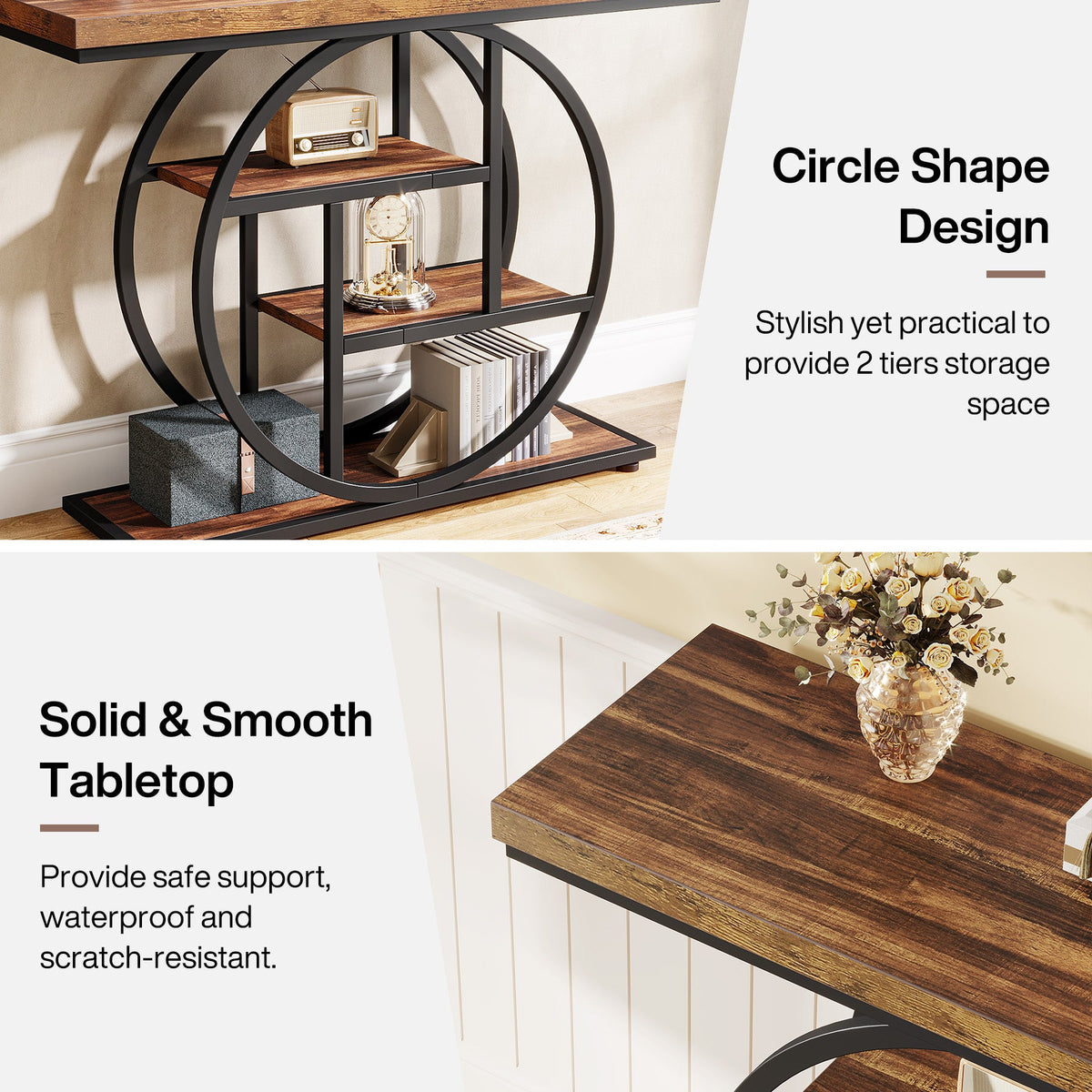 Console Table with Circular Base, Unique Entryway Tables-Tribesigns
