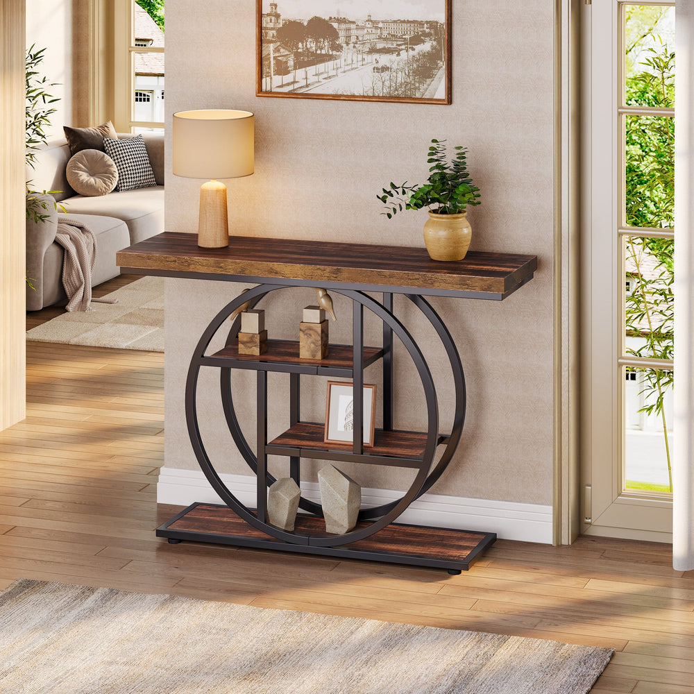 Console Table with Circular Base, Unique Entryway Tables-Tribesigns