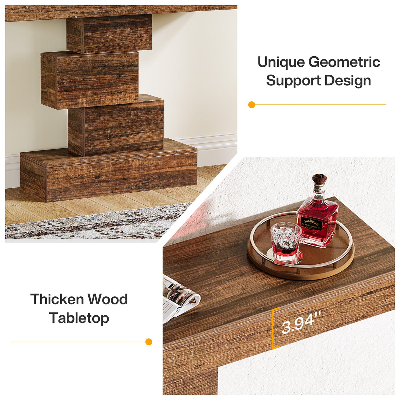 Tribesigns 42" Console Table, Wood Sofa Table with Geometric Base ...