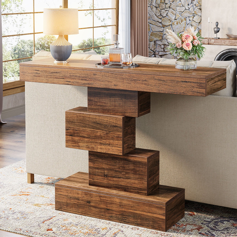 Tribesigns 42" Console Table, Wood Sofa Table with Geometric Base ...
