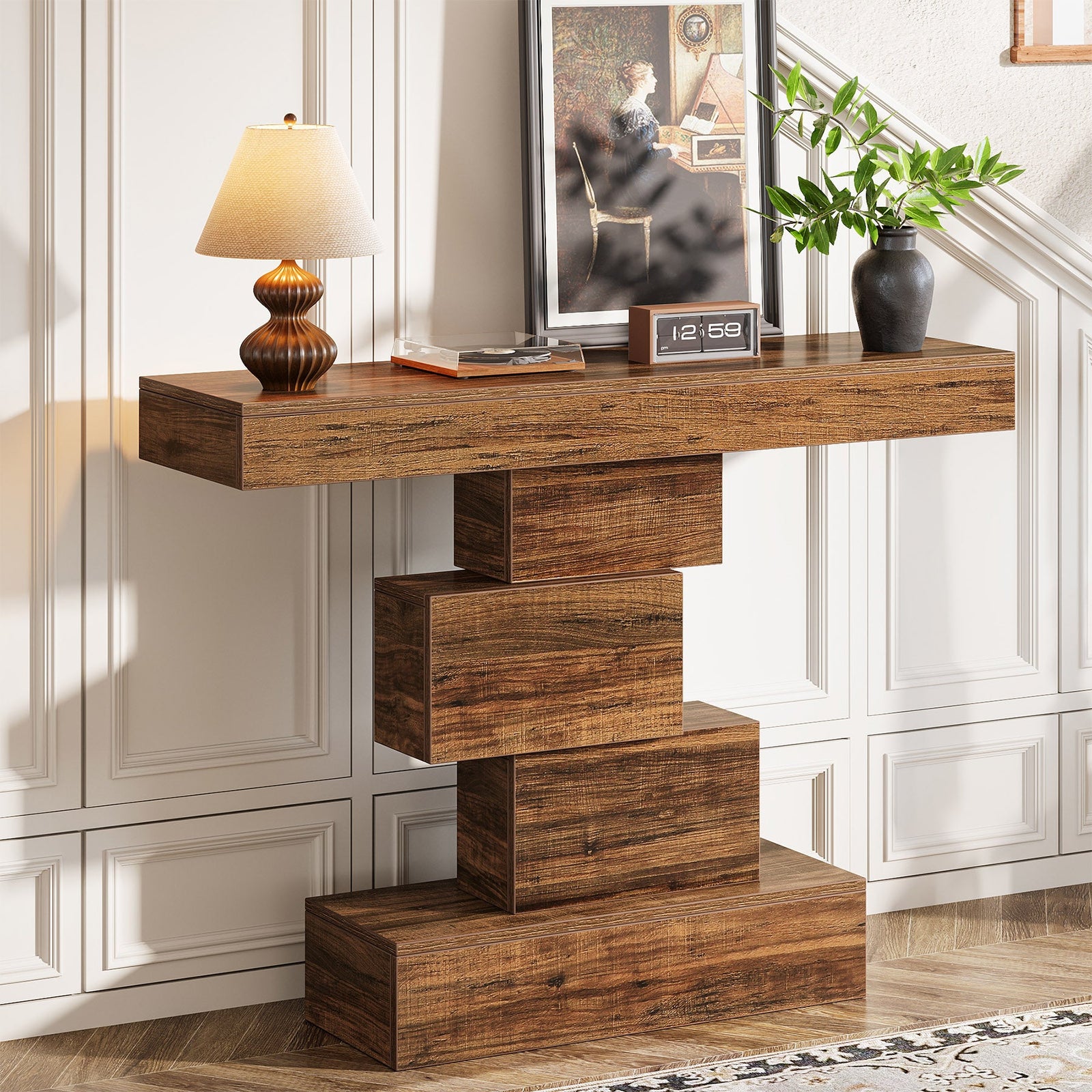 Tribesigns 42" Console Table, Wood Sofa Table with Geometric Base ...