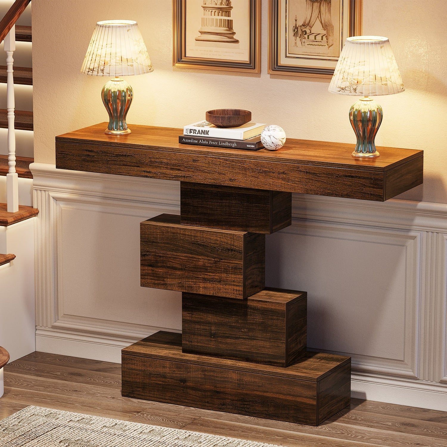 Tribesigns 42" Console Table, Wood Sofa Table with Geometric Base ...