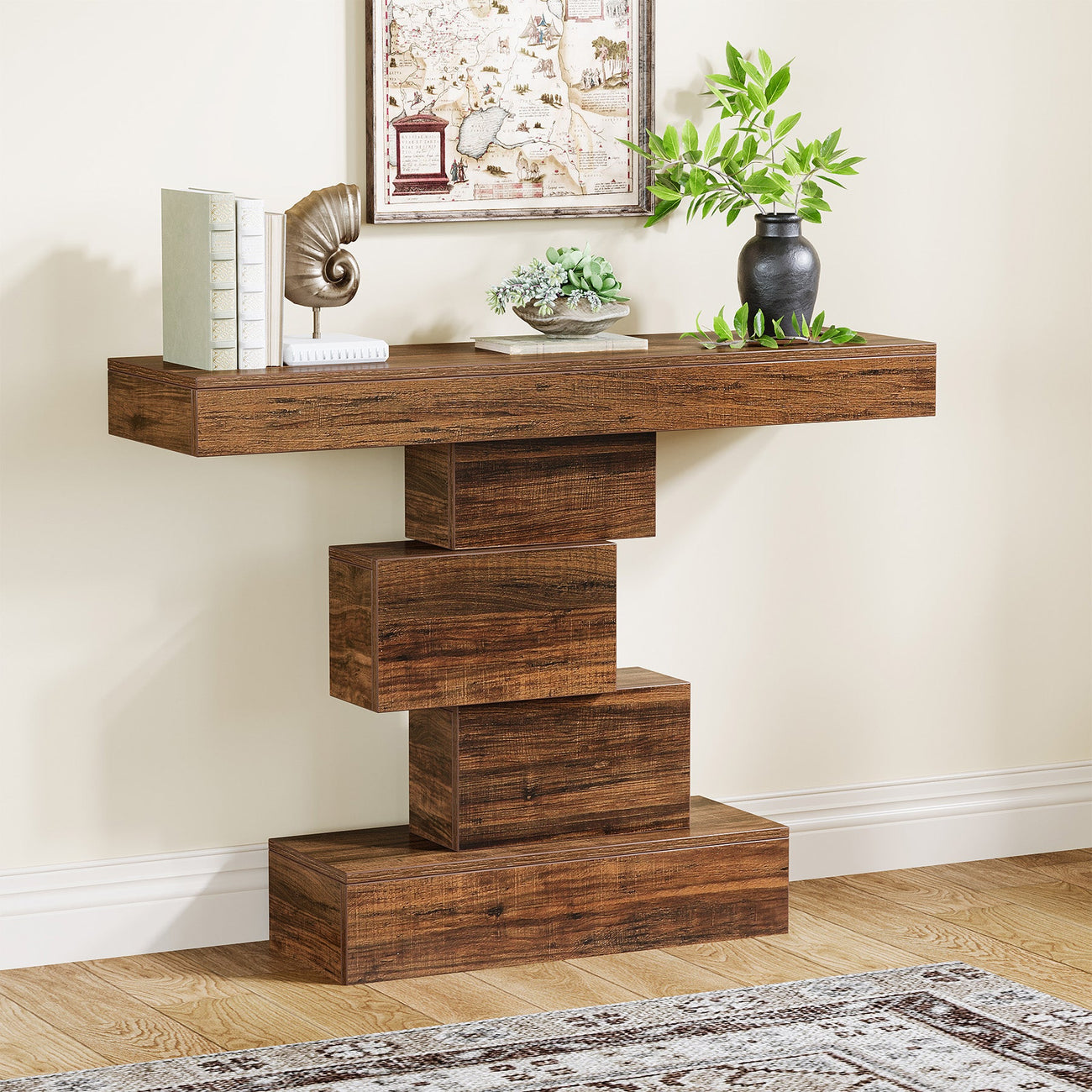 Tribesigns 42" Console Table, Wood Sofa Table with Geometric Base ...