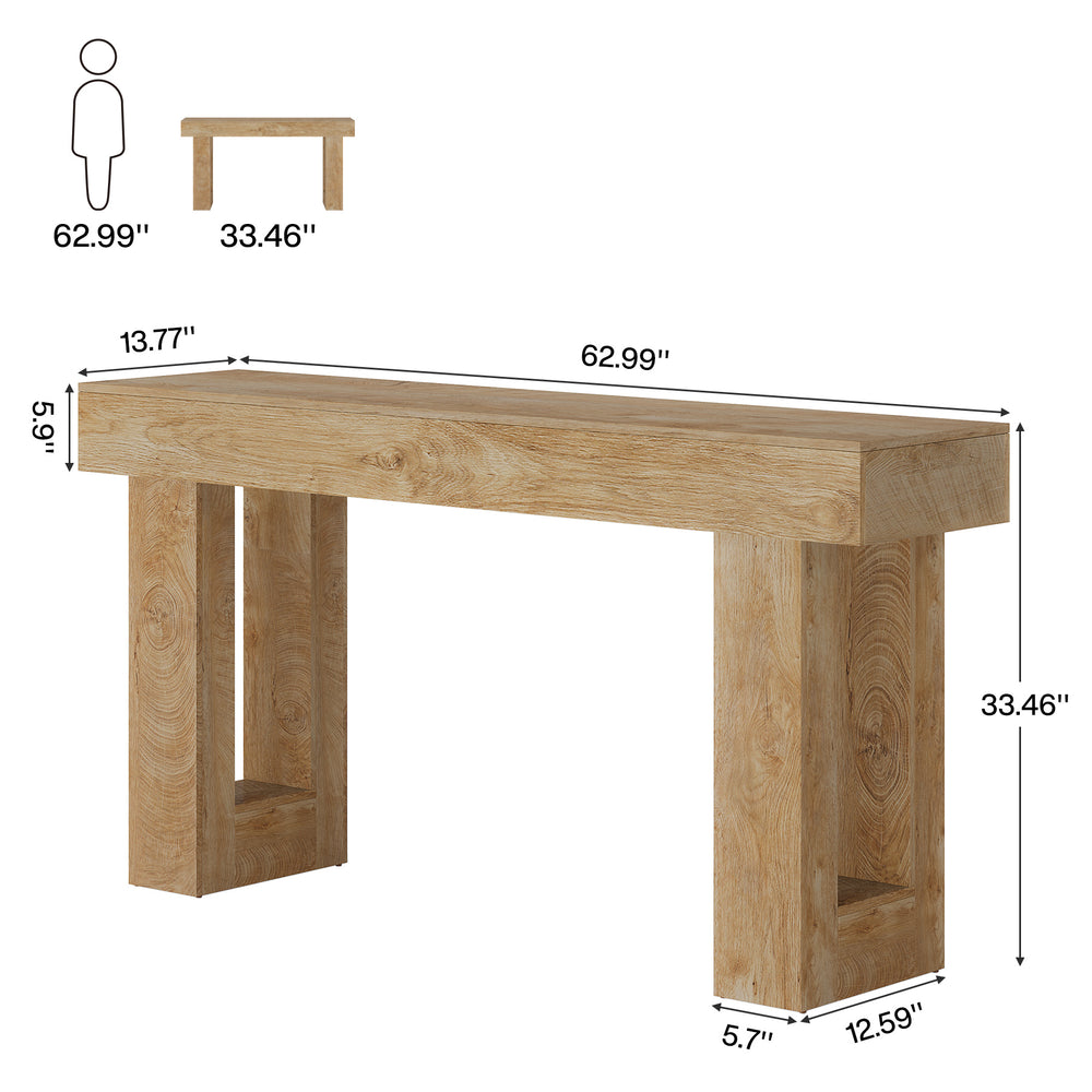 63" Console Table, Rectangular Sofa Table with Thick Legs Behind Couch ...