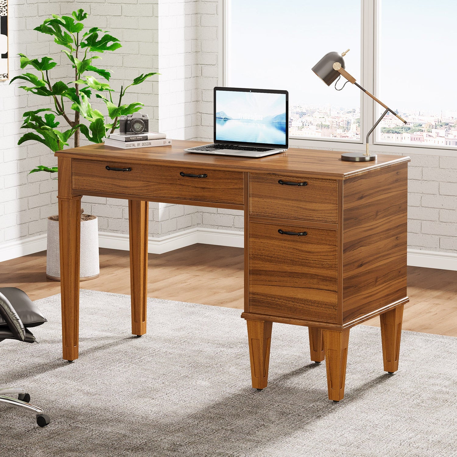 Tribesigns 47" Computer Desk, Rustic Office Desk With File Cabinet ...