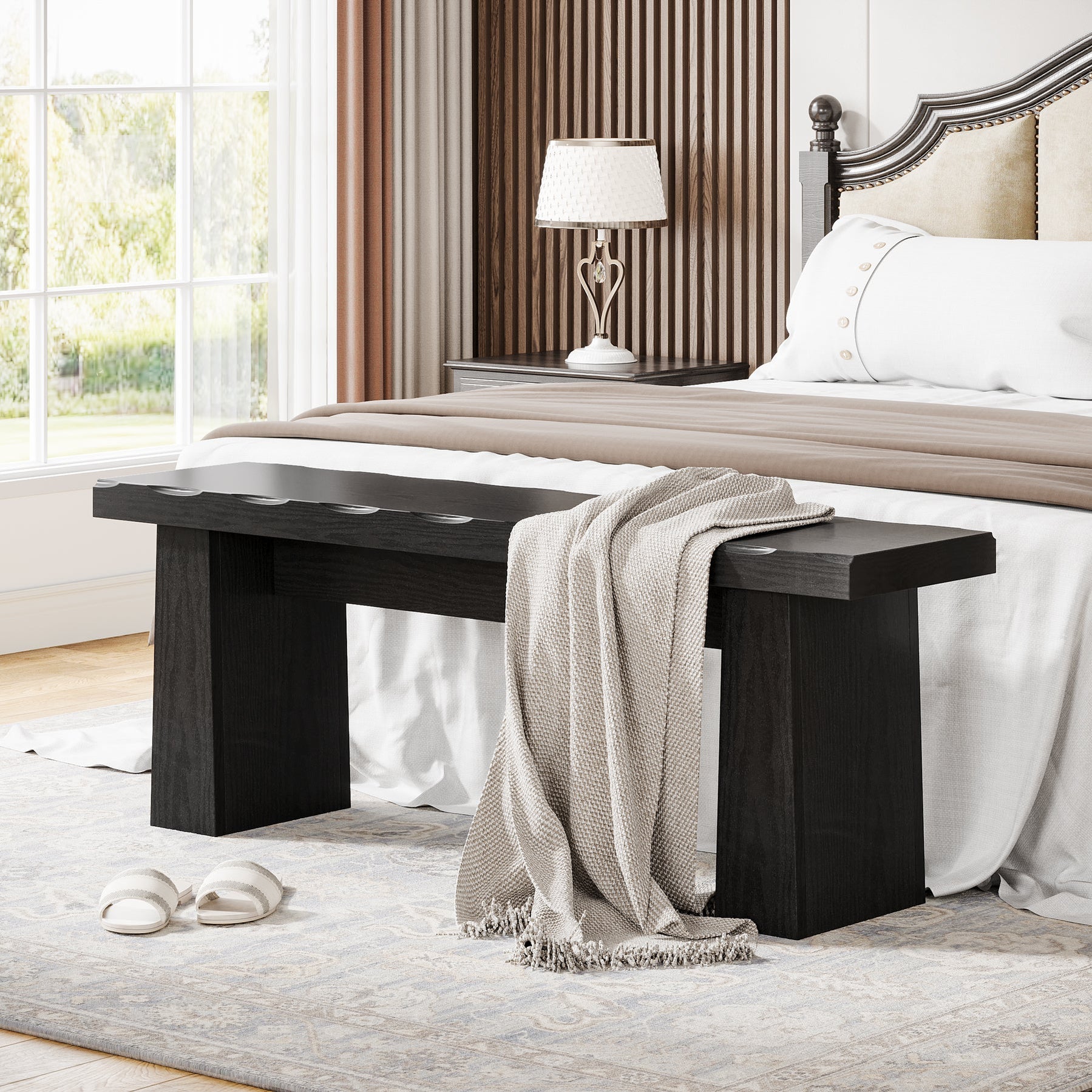 Tribesigns 47" Entryway Bench Wood Dining Table Bench End of Bed Bench