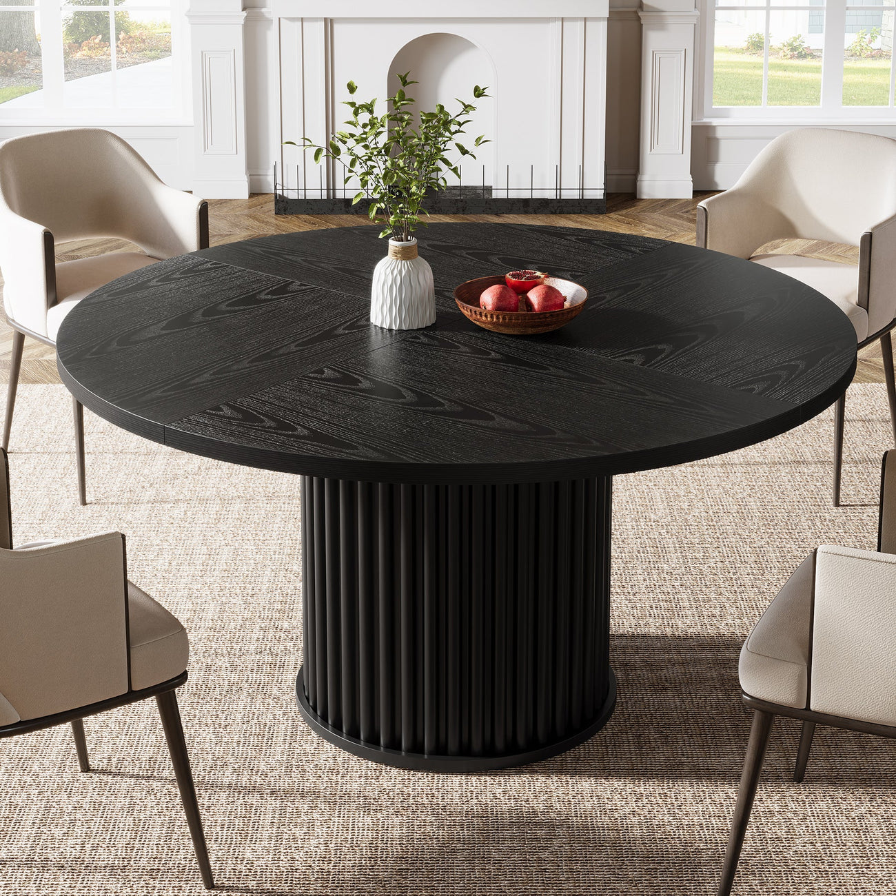 Tribesigns 47" Round Dining Table Wood Kitchen Table With Fluted Base ...