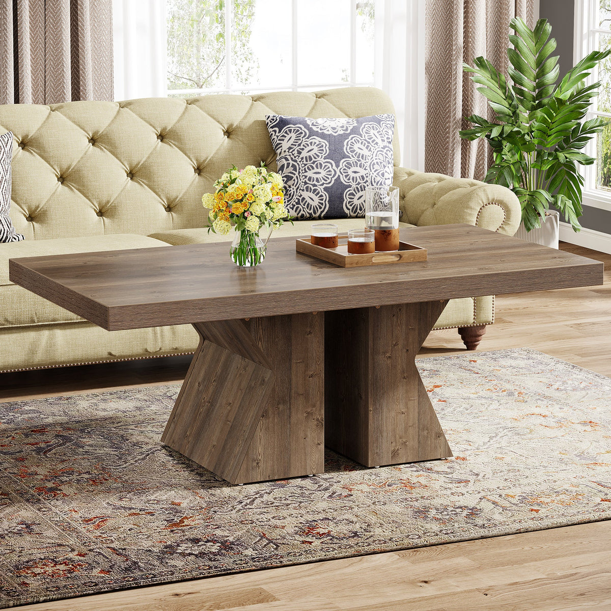 Tribesigns 47" Wood Coffee Table, Rectangular Center Table Snack Table ...